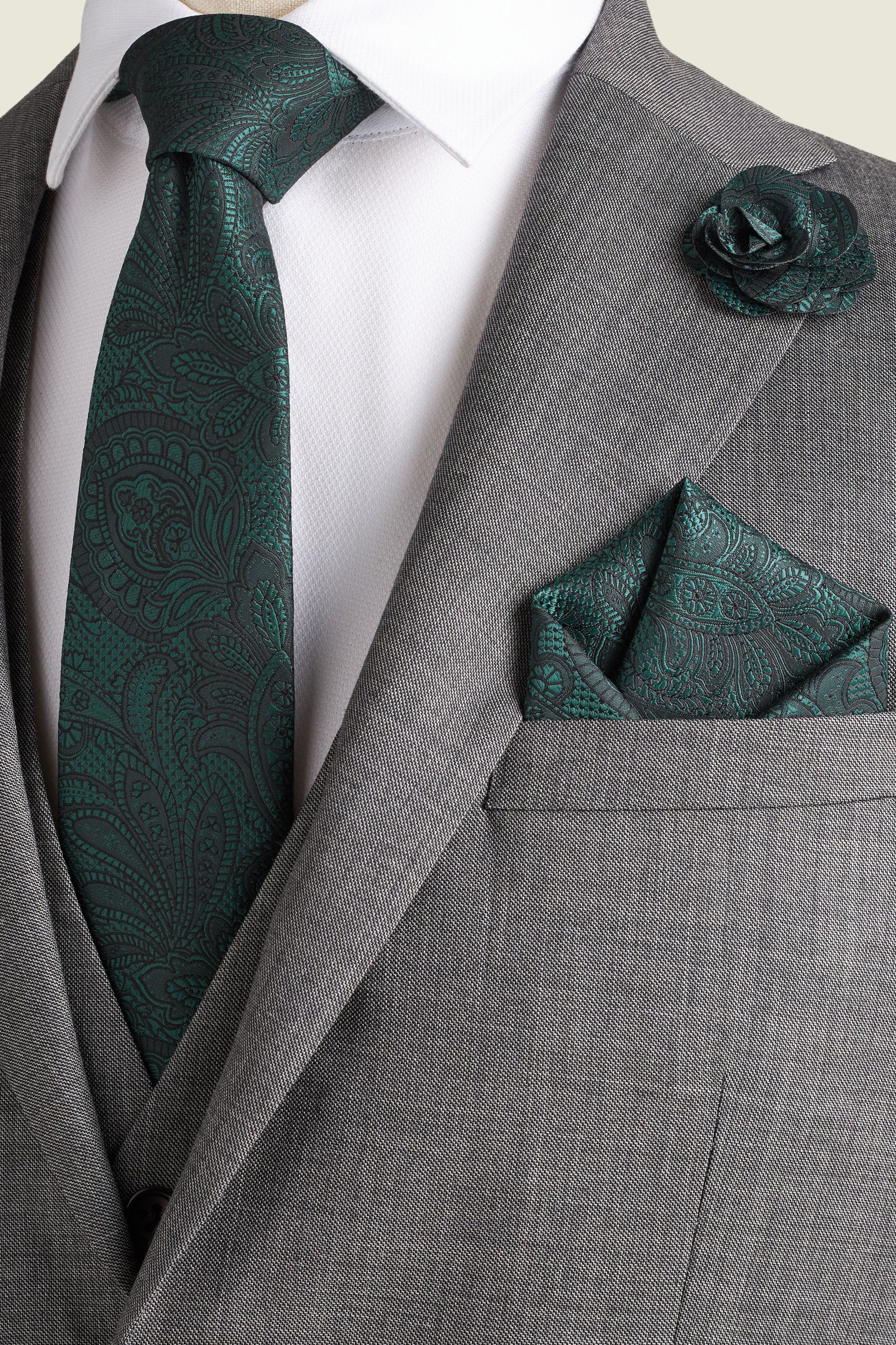 Buy Forest Green Textured Paisley Tie, Pocket Square And Pin Set from ...