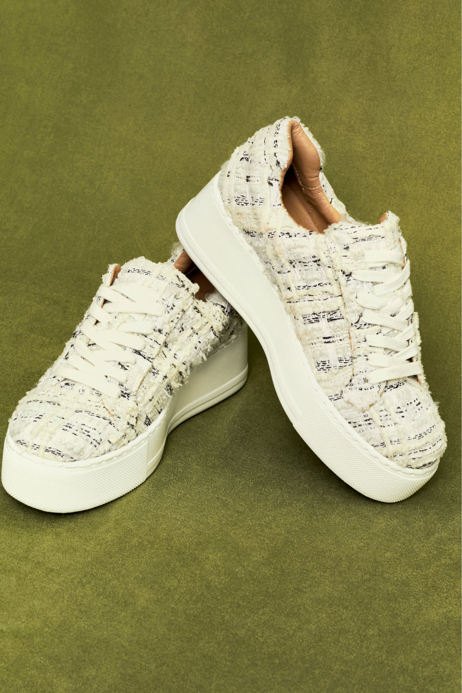 Buy Linzi White Quest Tweed Lace Flatform Trainers from the Next UK ...