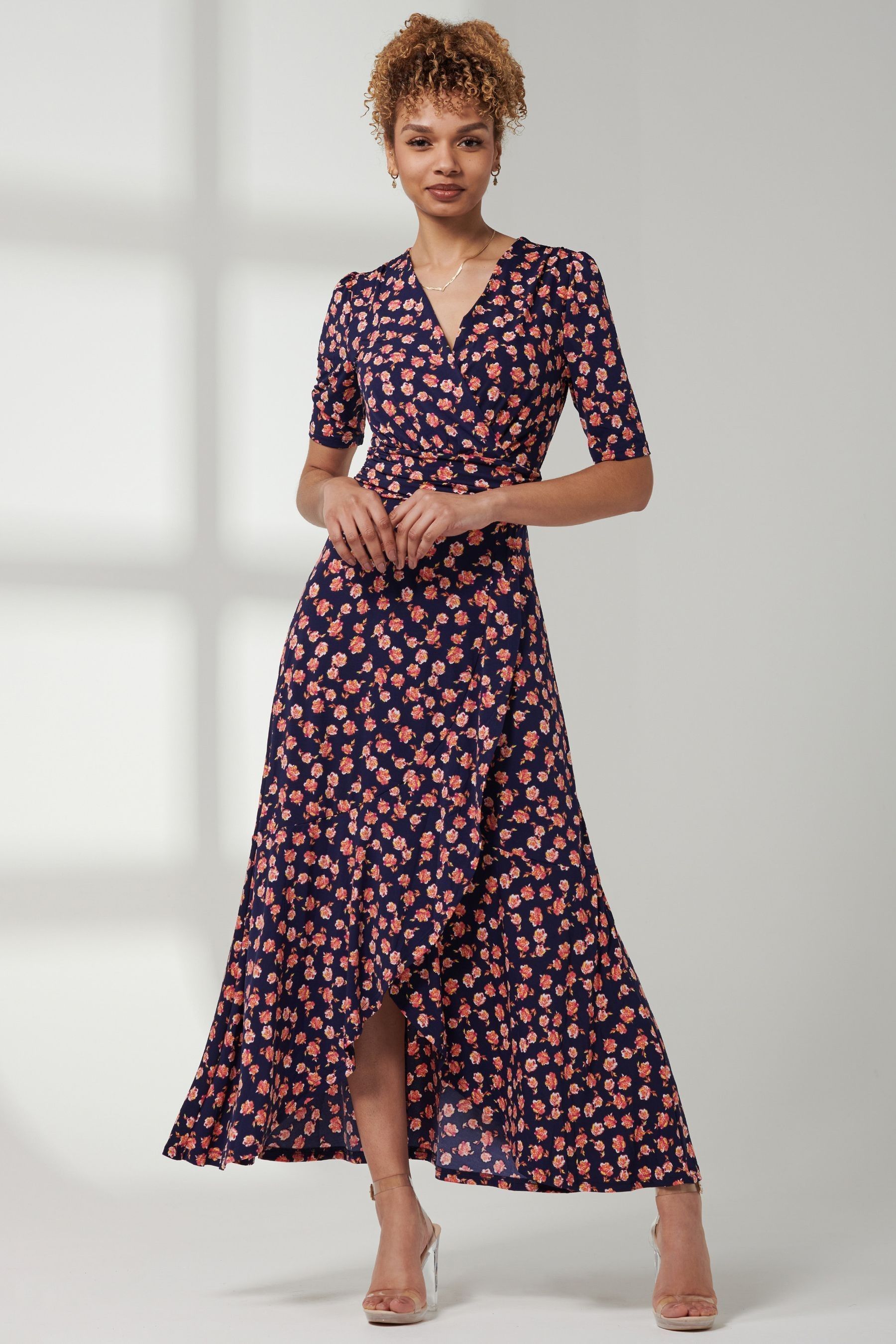 Buy Jolie Moi Blue/ Red Print Viscose Frill Hem Maxi Dress from the ...