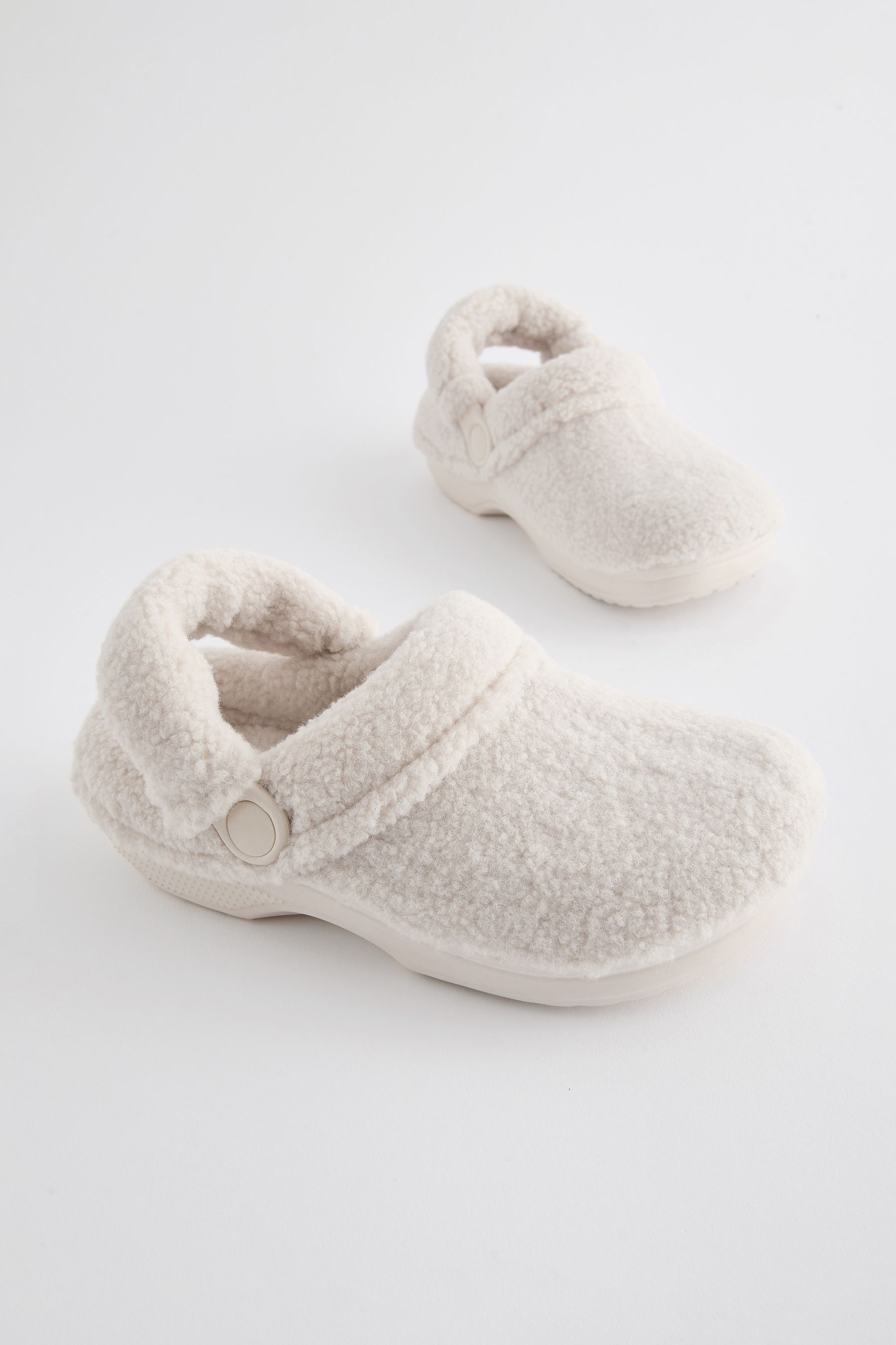 Buy White Neutral Borg Clog Slippers from the Next UK online shop