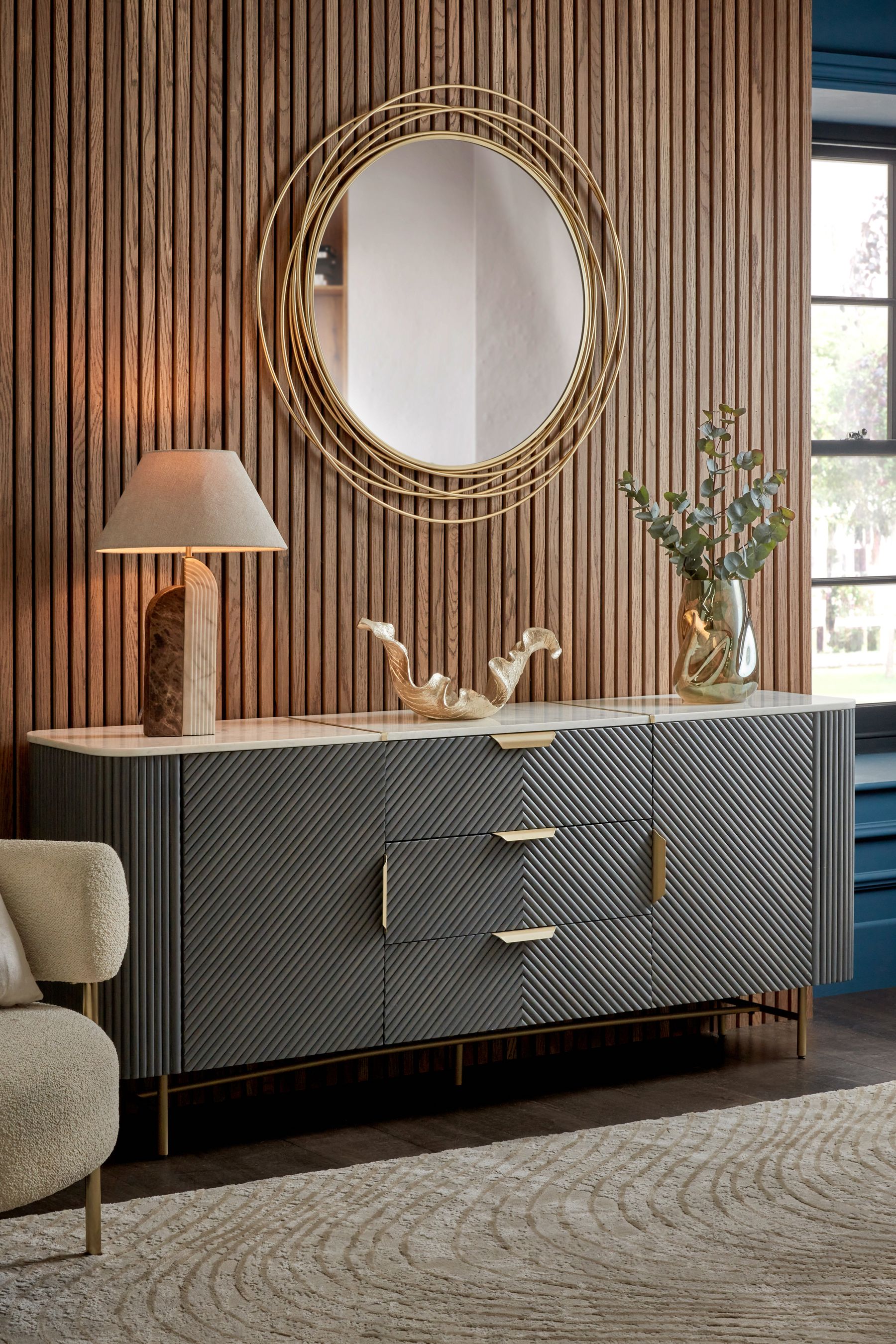 Buy Dark Grey Valencia Marble Mango Wood Extra Large Sideboard from the ...