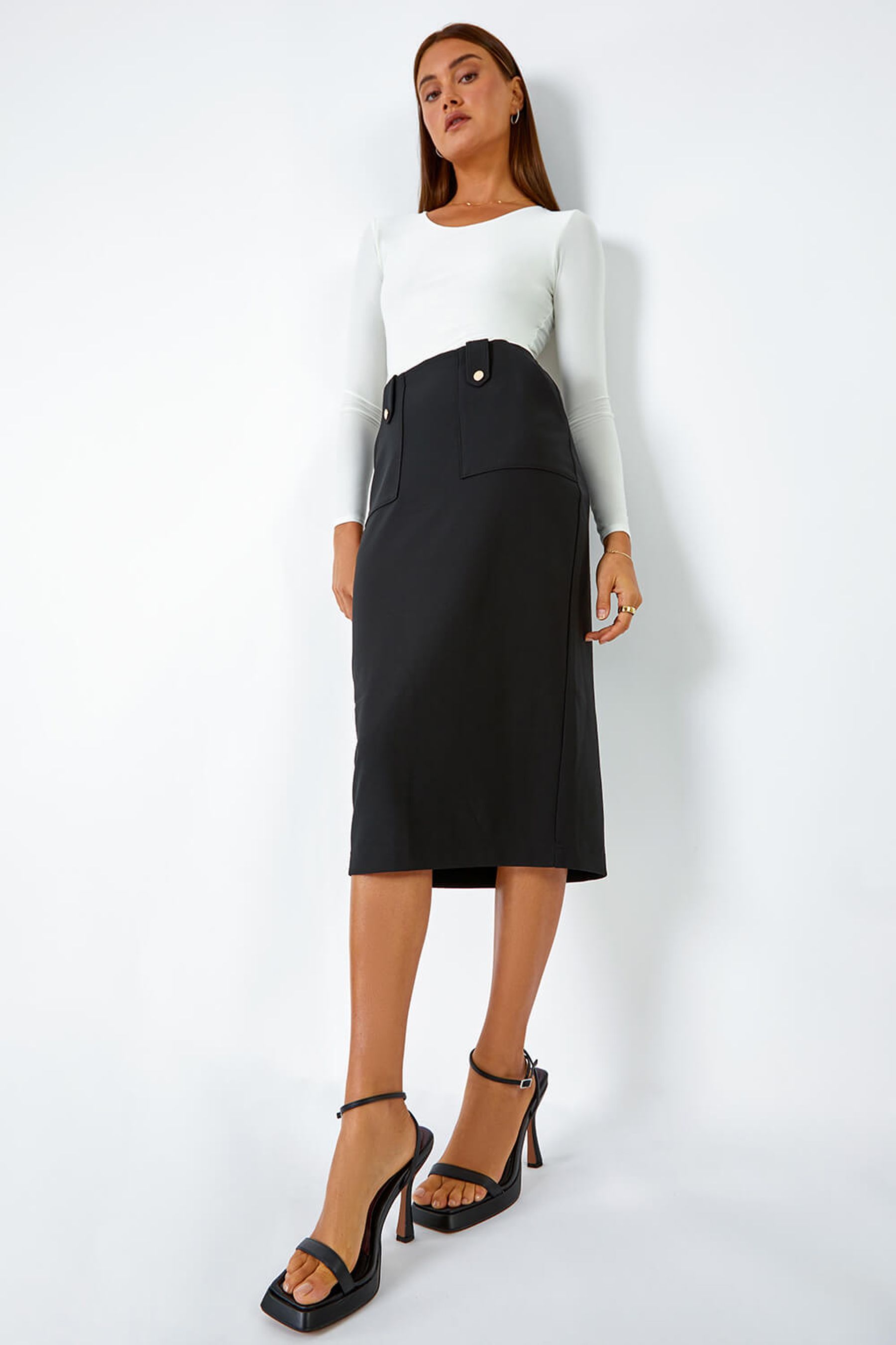 Buy Roman Black Pocket Detail Ribbed Midi Stretch Skirt from the Next ...