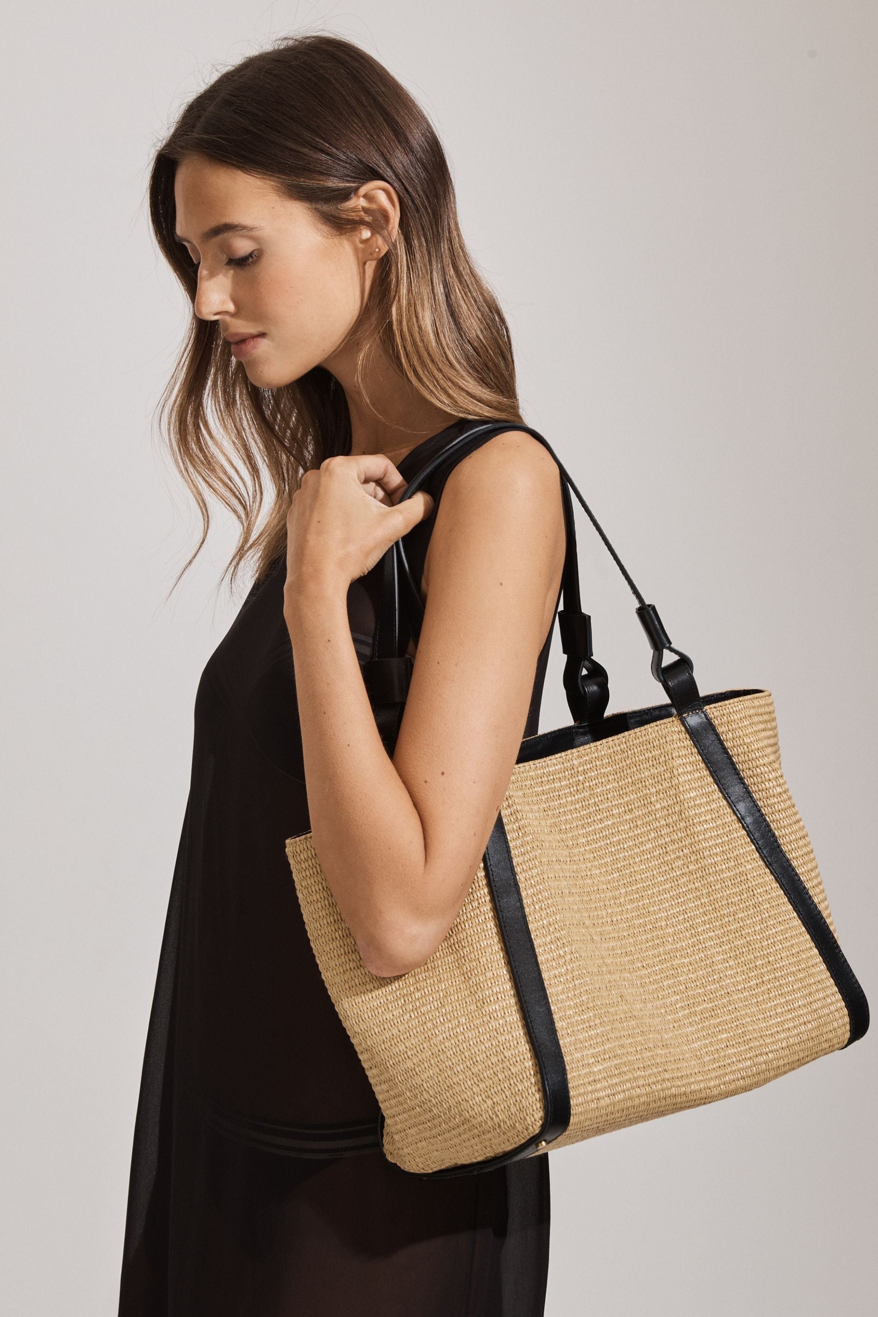 Buy Reiss Natural Nova Raffia Leather Strap Tote Bag from the Next UK ...