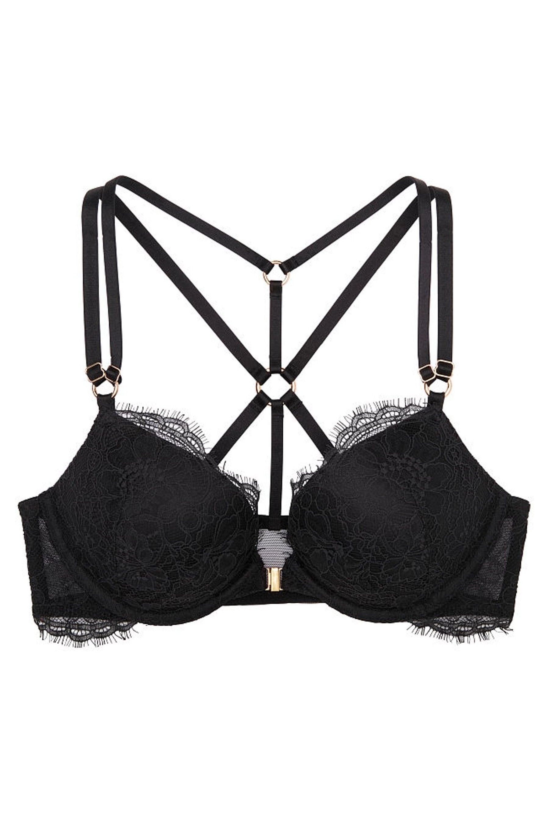 Buy Victorias Secret Black Add 2 Cups Lace Front Fastening Push Up Bra