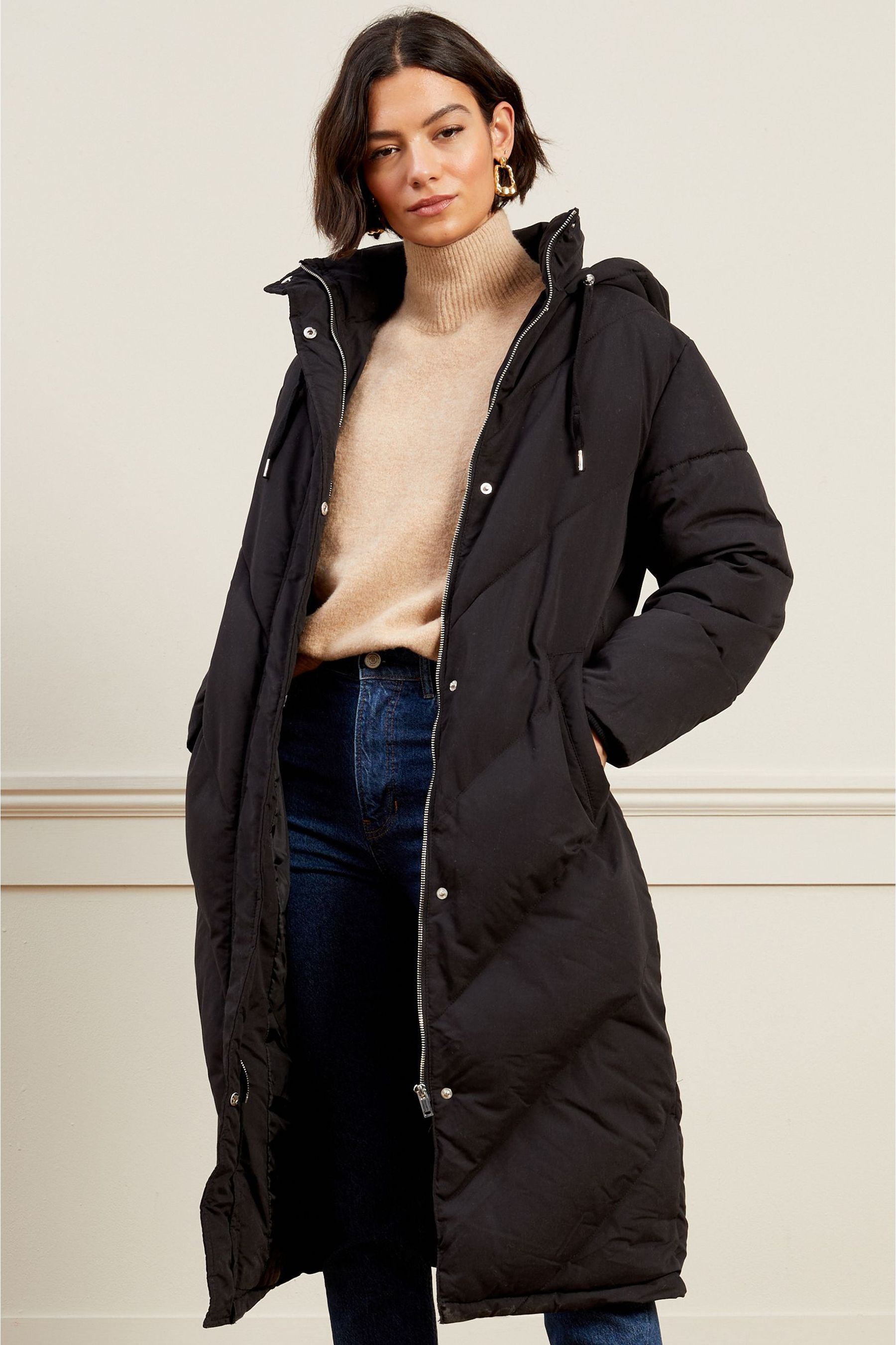 Buy Love & Roses Black Longline Hooded Puffer from Next Ireland