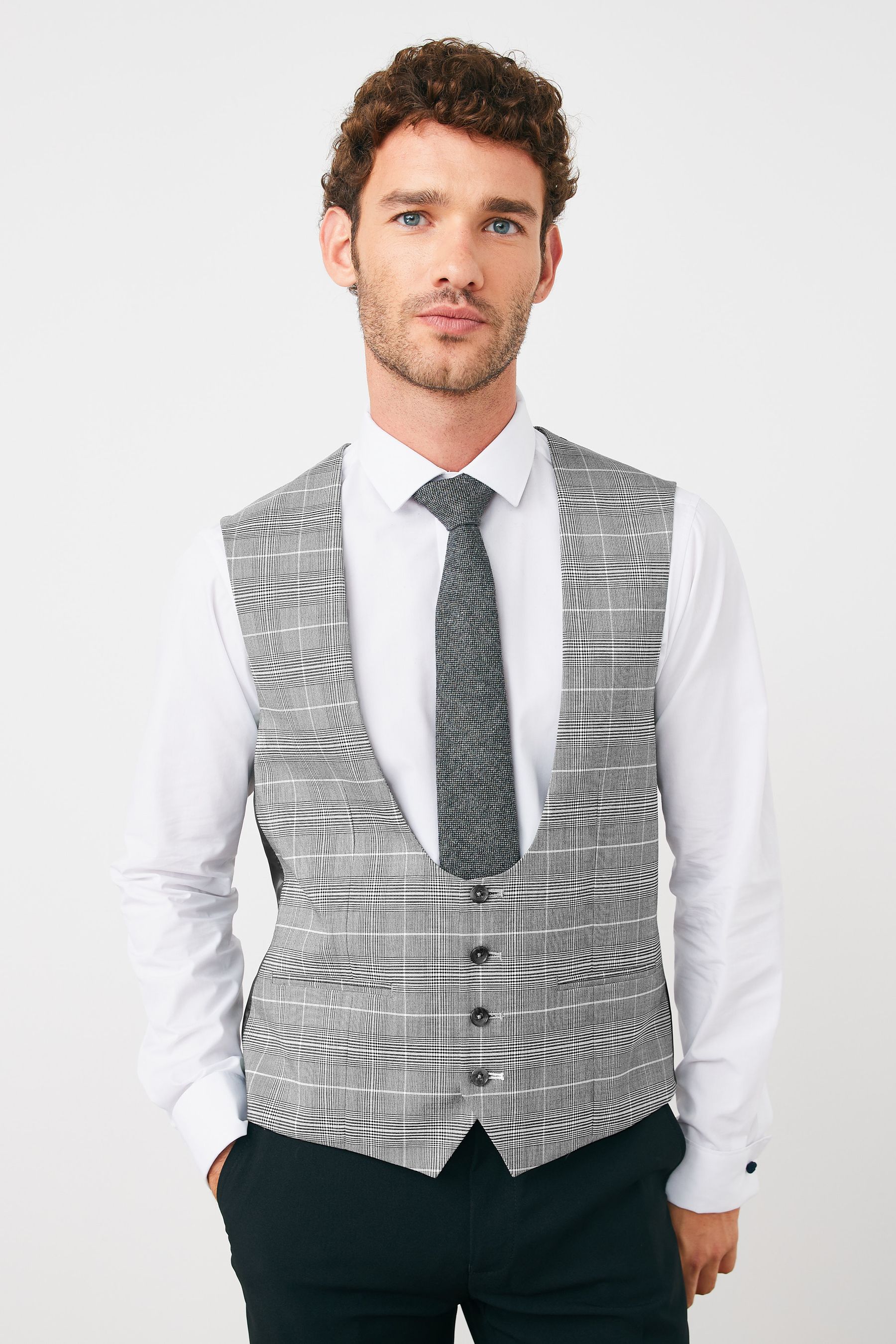 Buy Black/White Check Suit: Waistcoat from Next Ireland