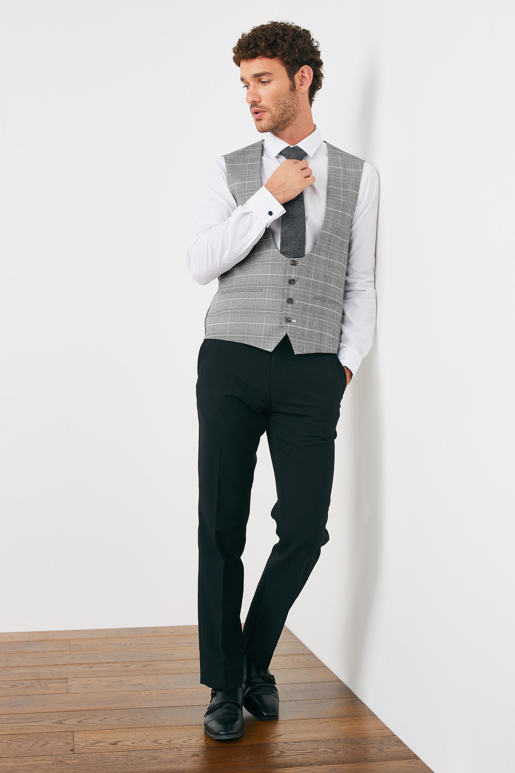 Buy Black/White Check Suit: Waistcoat from Next Ireland