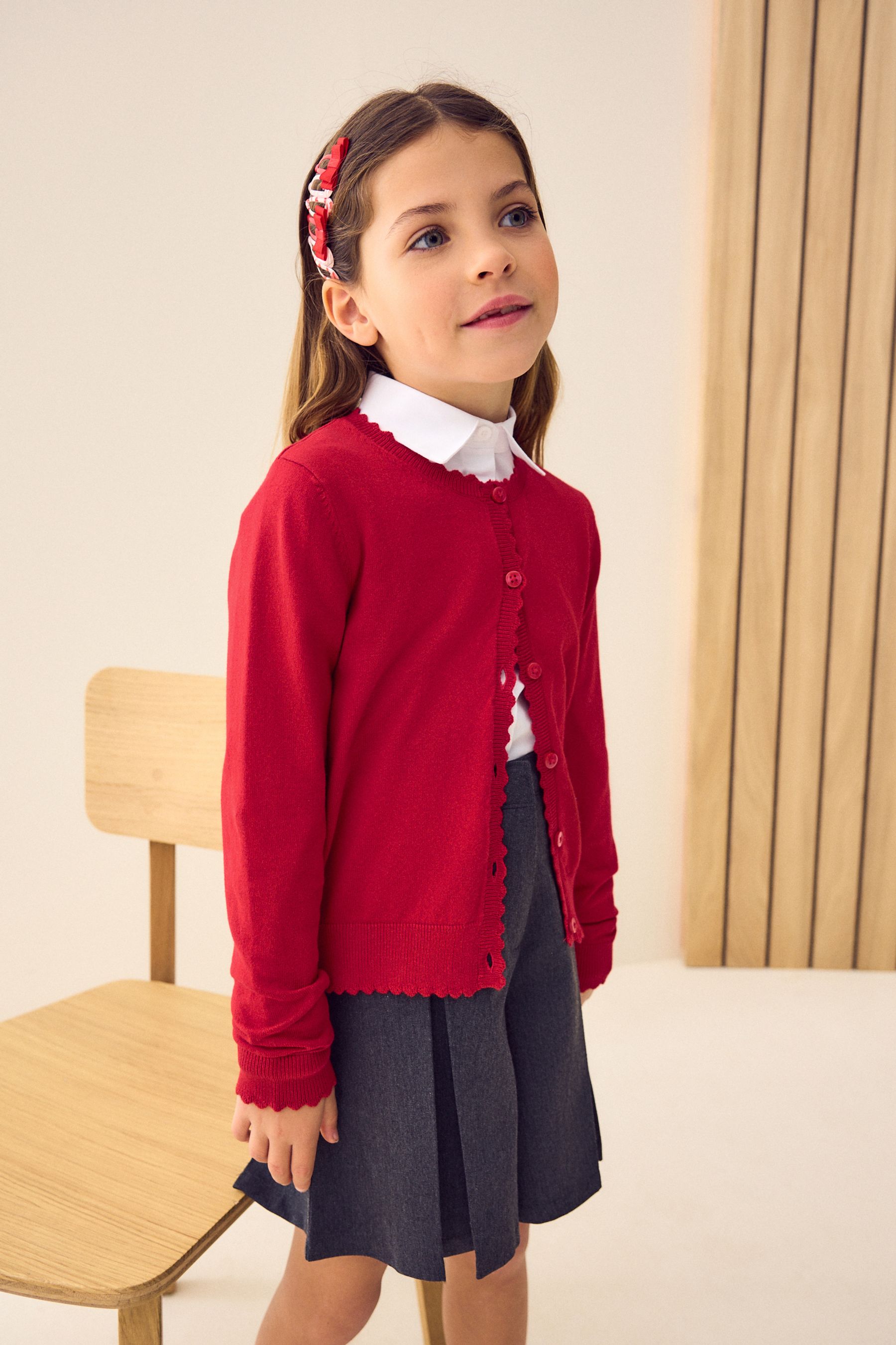 Buy Red Cotton Rich Scalloped Edge School Cardigan (3-16yrs) from the ...