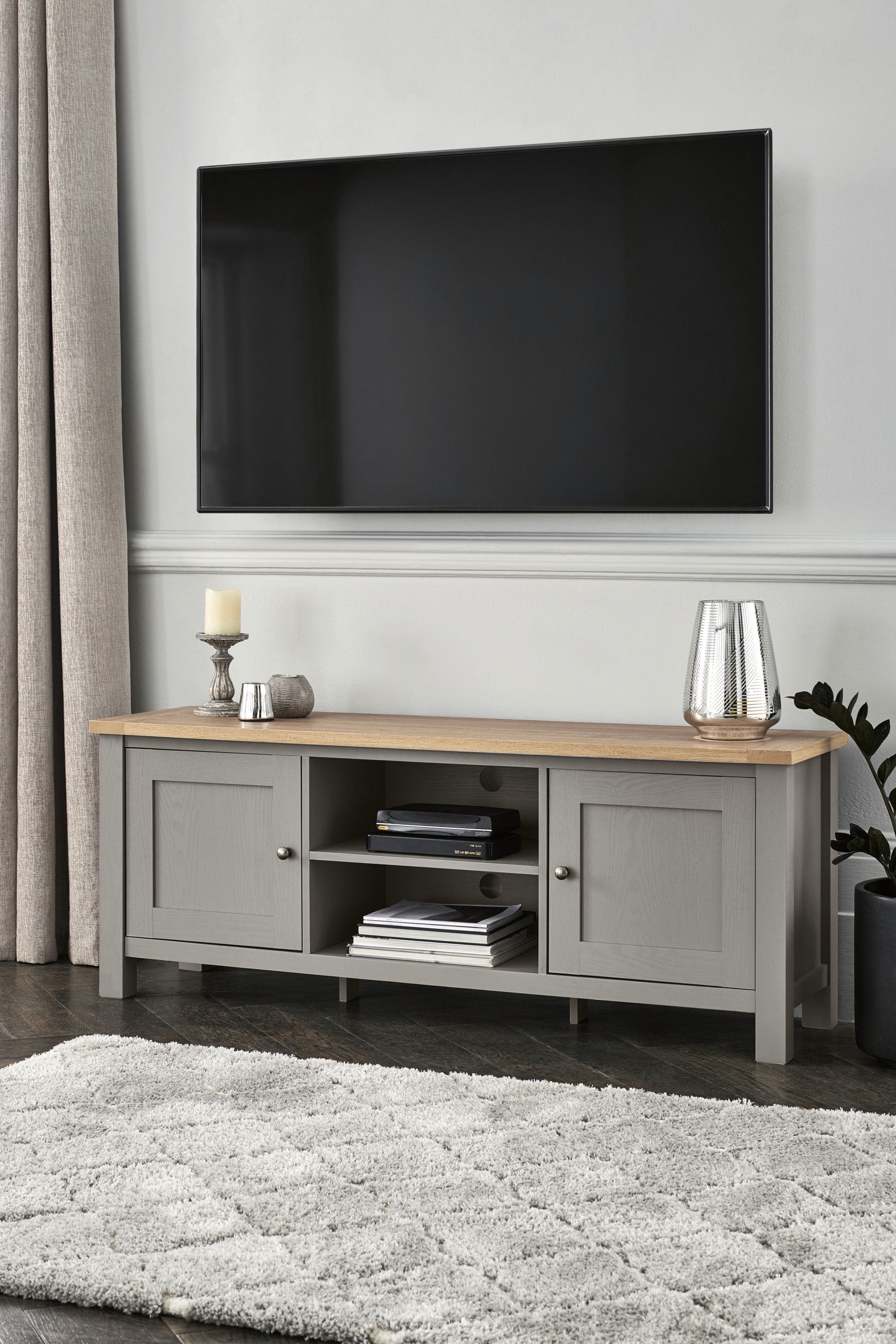 Buy Dove Grey Malvern Oak Effect Up to 60 inch TV Unit from the Next UK ...