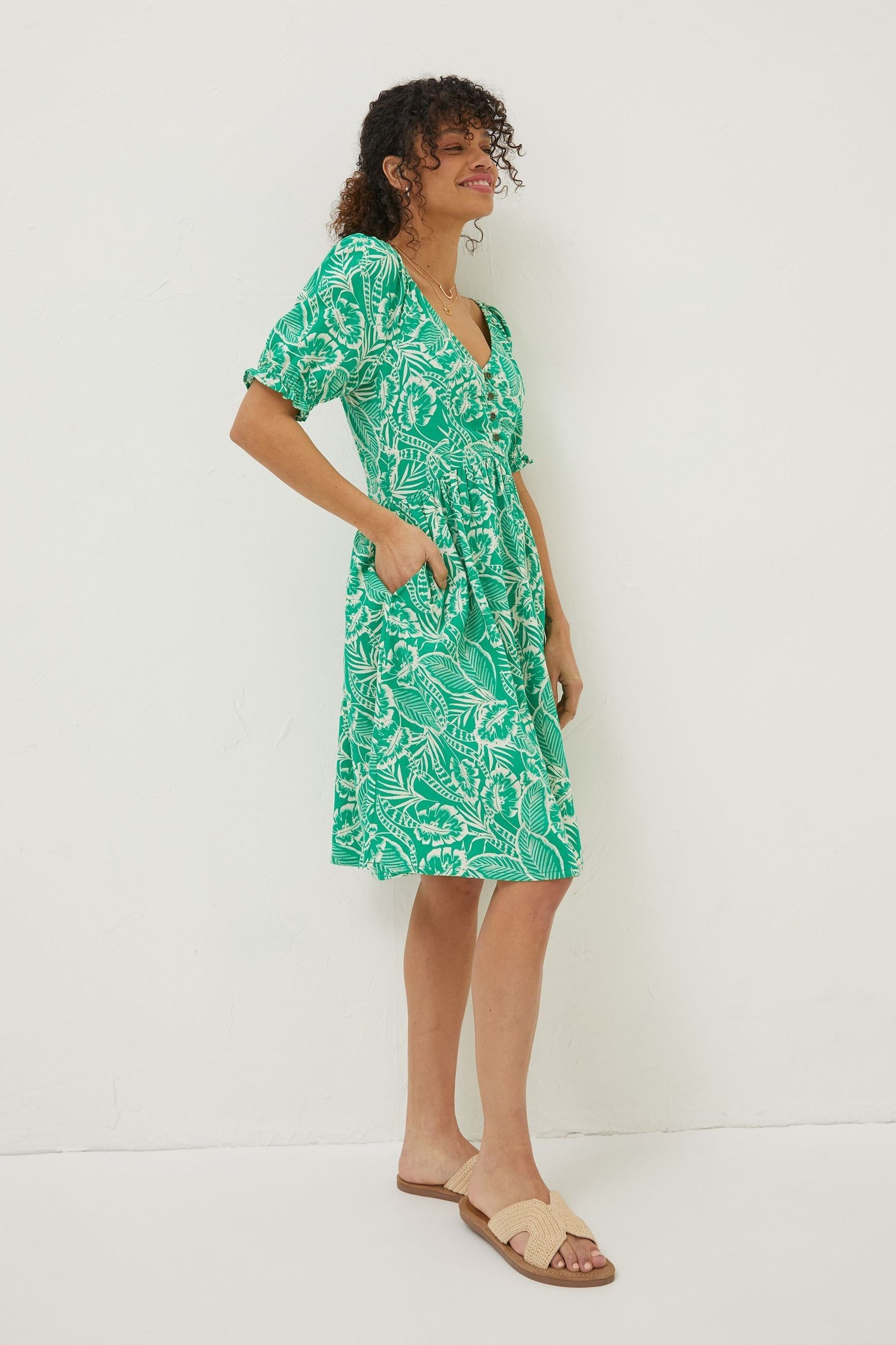 Buy FatFace Green Aideen Linen Blend Leaf Dress from Next Ireland