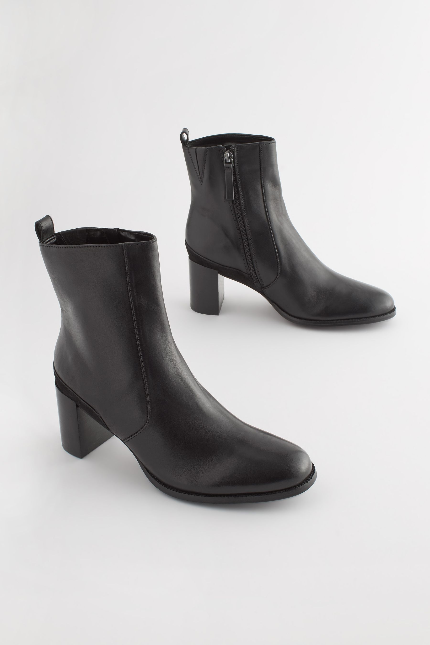 Buy Black Regular/Wide Fit Forever Comfort® Leather Ankle Heeled Boots ...