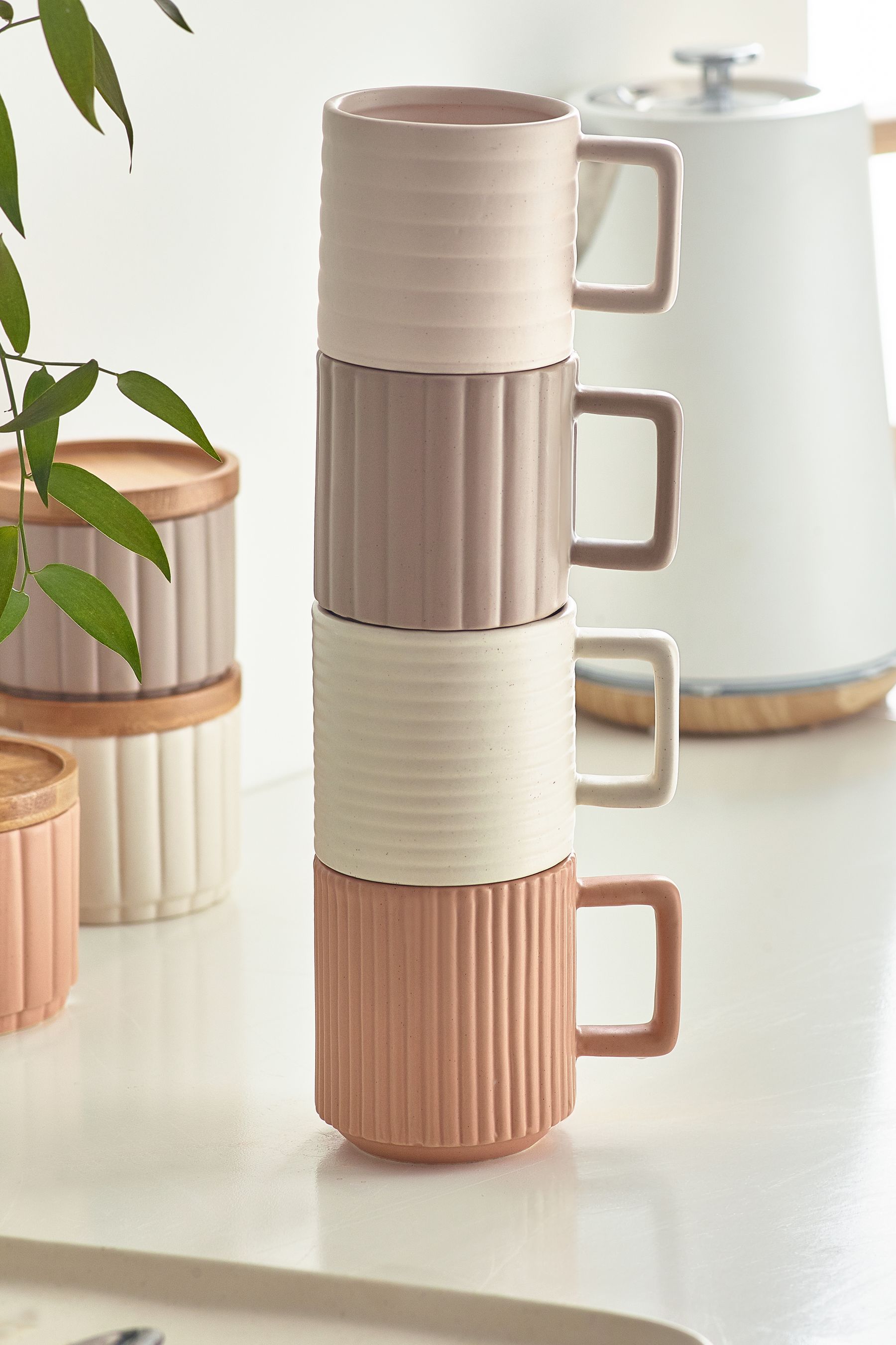 Buy Set of 4 Natural Hayden Textured Stacking Mugs from the Next UK ...
