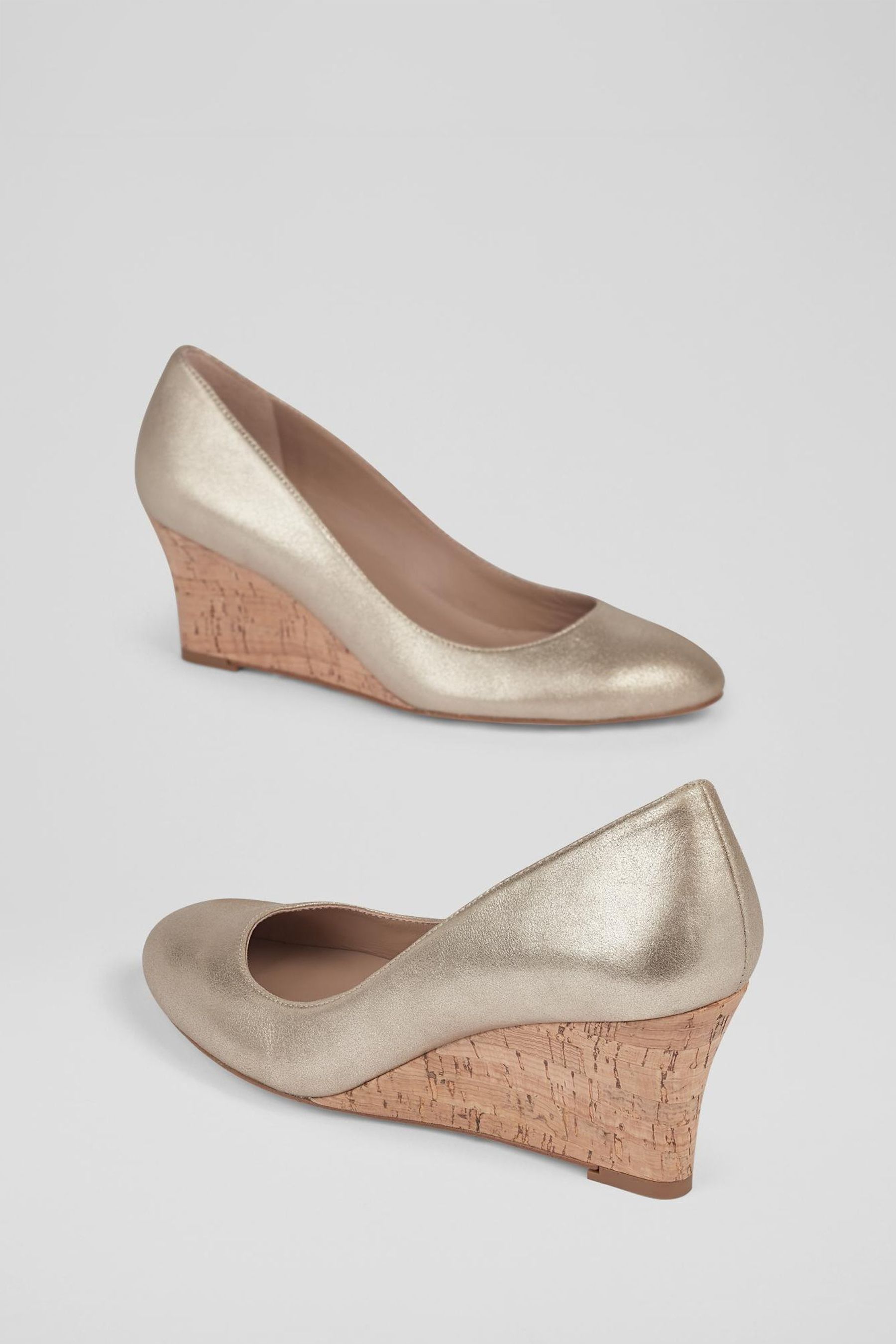 Buy LK Bennett Gold Eevi Gold Suede Cork Wedges from the Next UK online ...