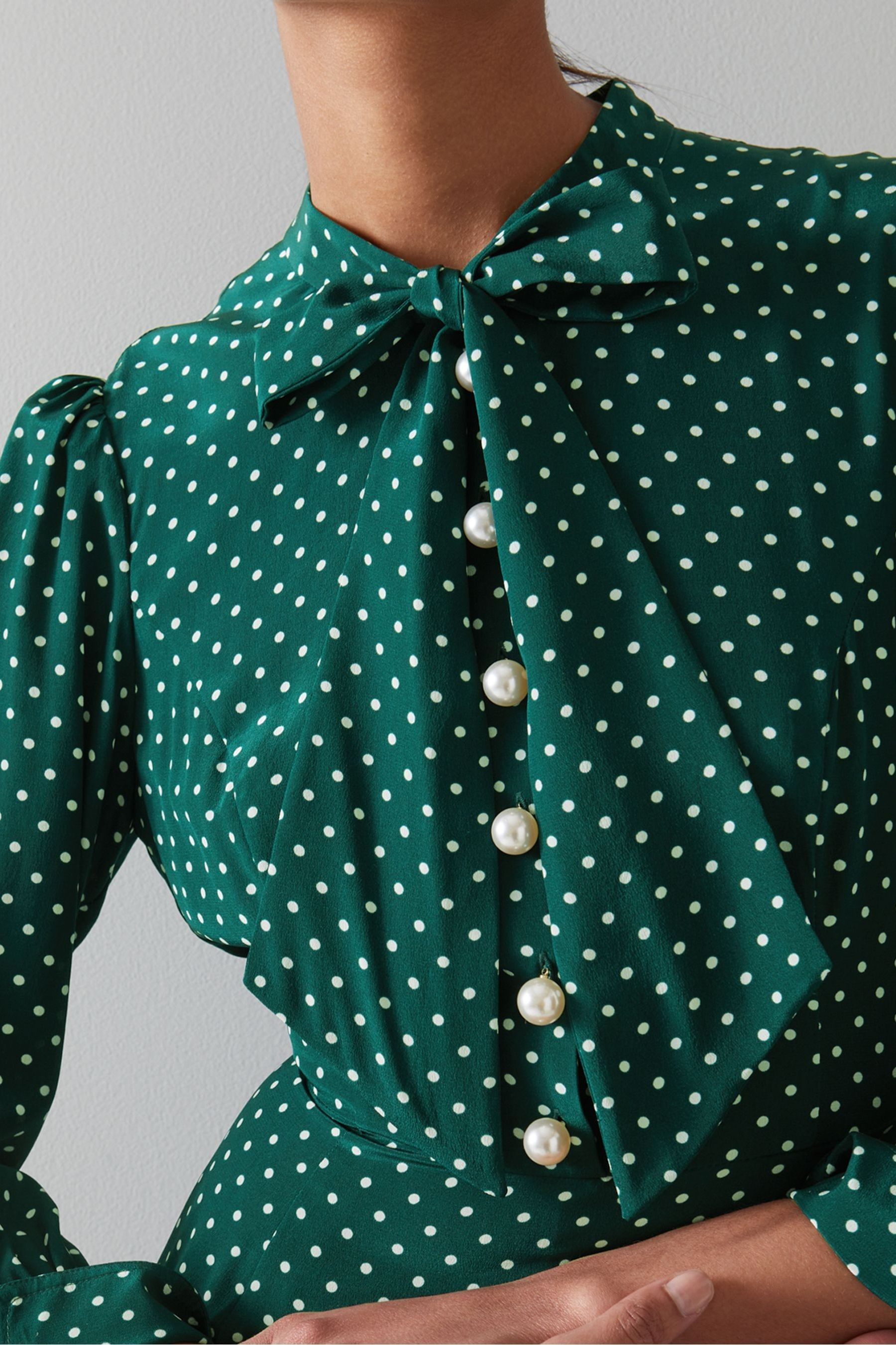 Buy LK Bennett Green Mortimer Green & Cream Polka Dot Silk Dress from ...