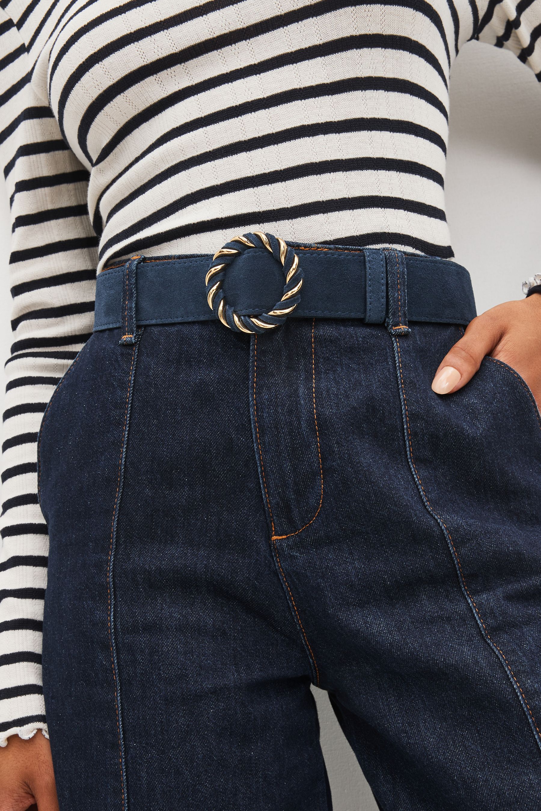Buy Navy Suede Circle Buckle Regular Belt from Next Ireland