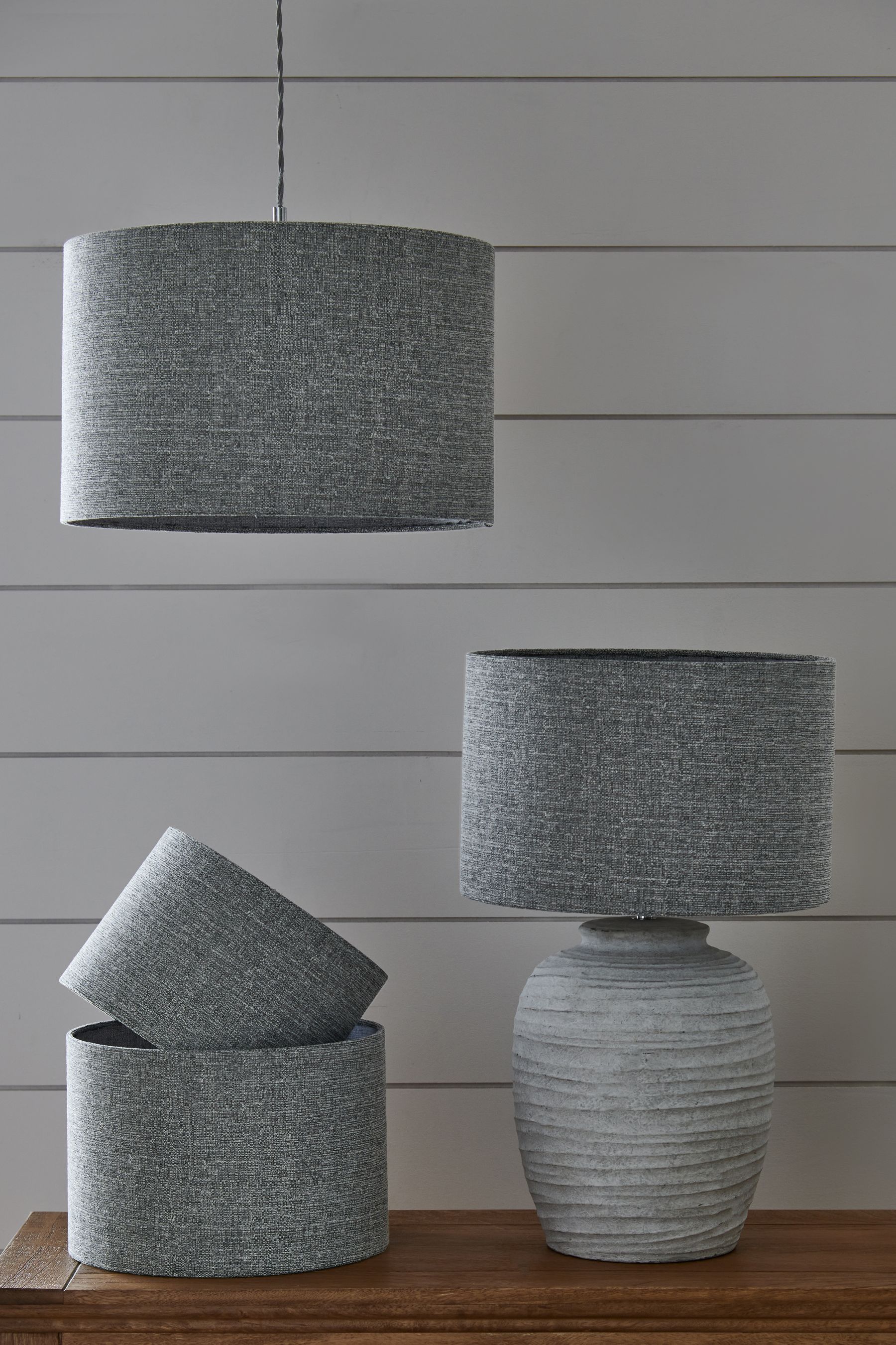 Buy Light Grey Tweedy Plain Easy Fit Shade Ceiling Light from the Next ...