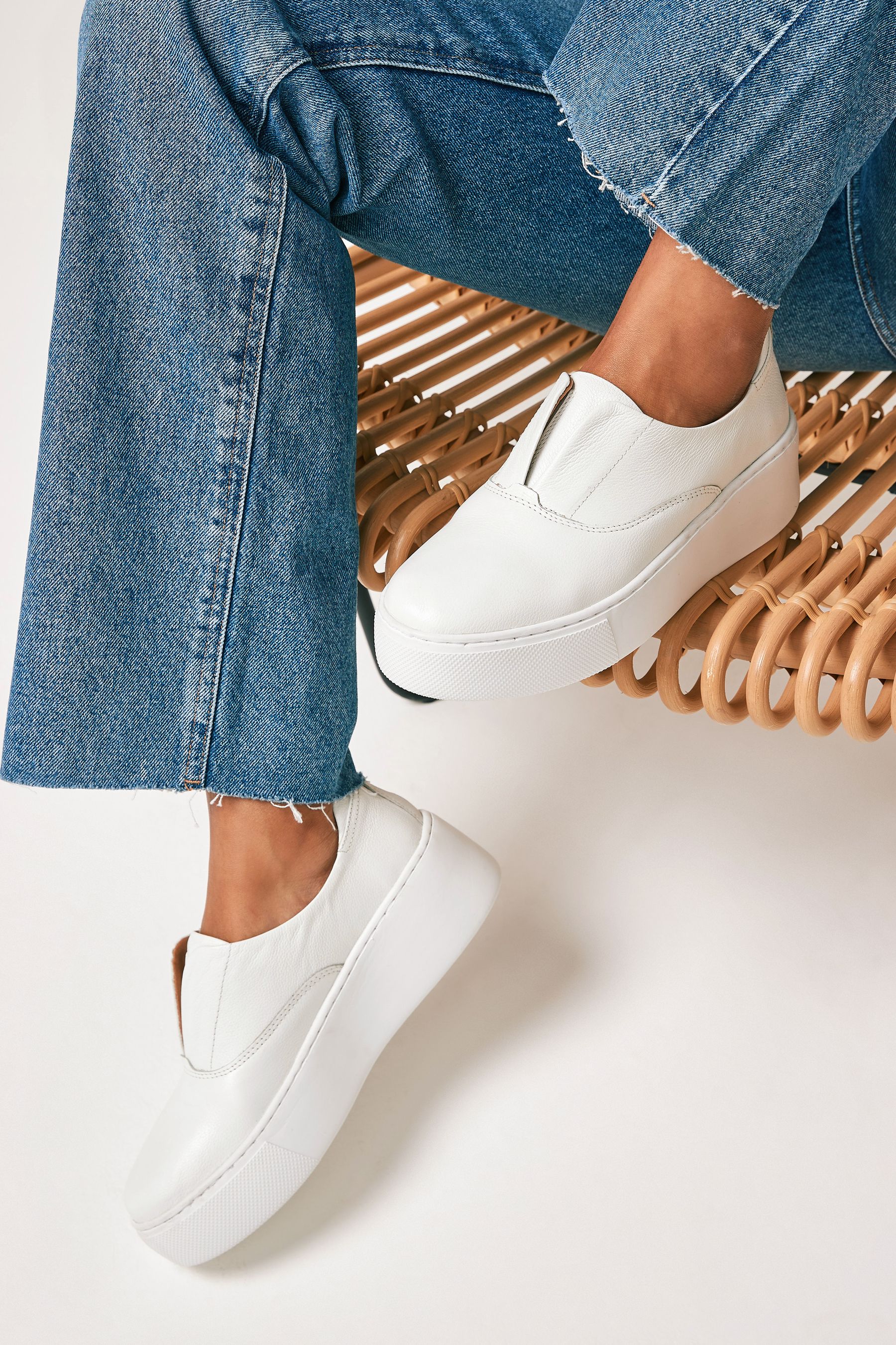 Buy White Slip On Signature Forever Comfort® Leather Chunky Wedge ...