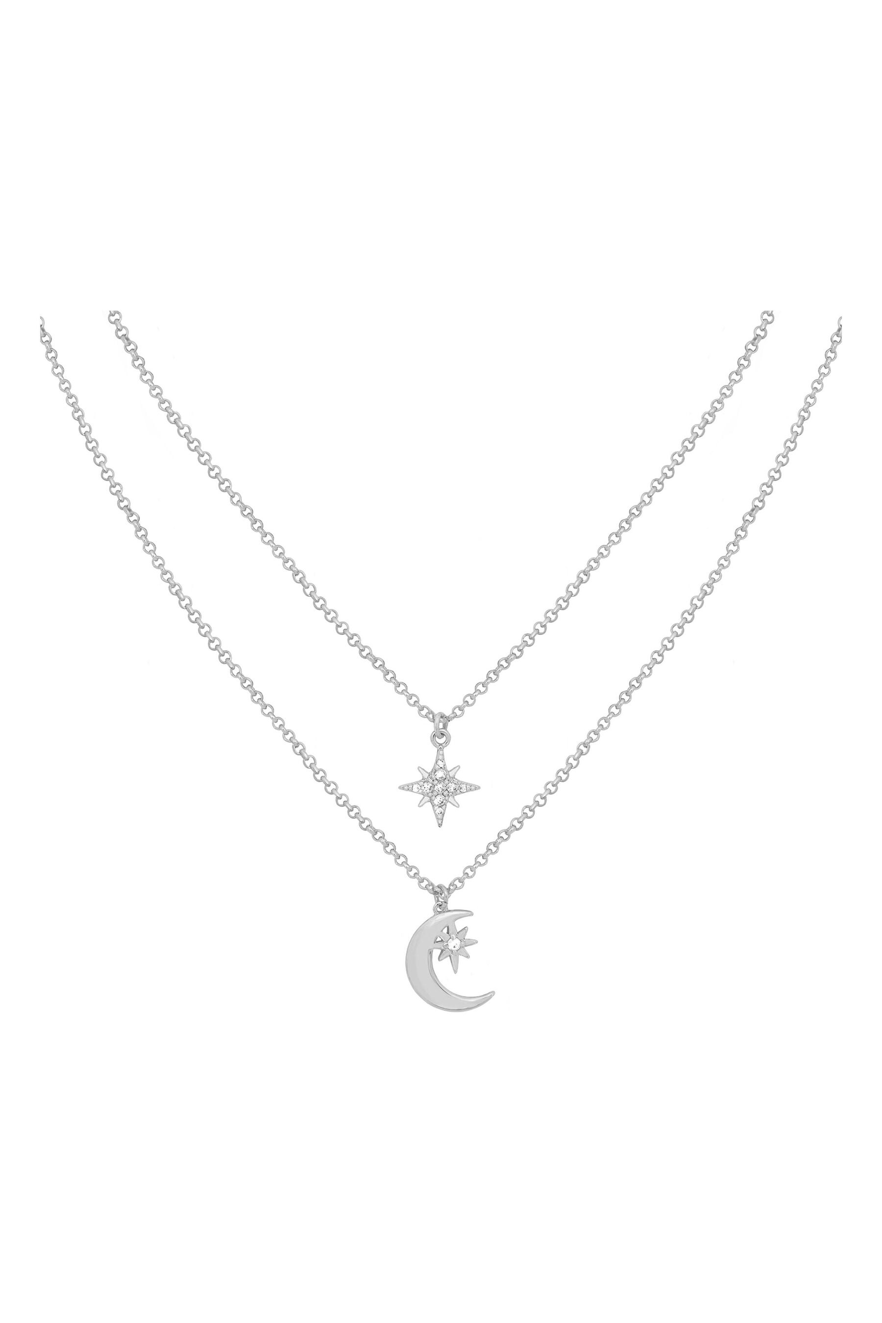 Buy Caramel Jewellery London Silver Tone Moon & Star Double Layer ...