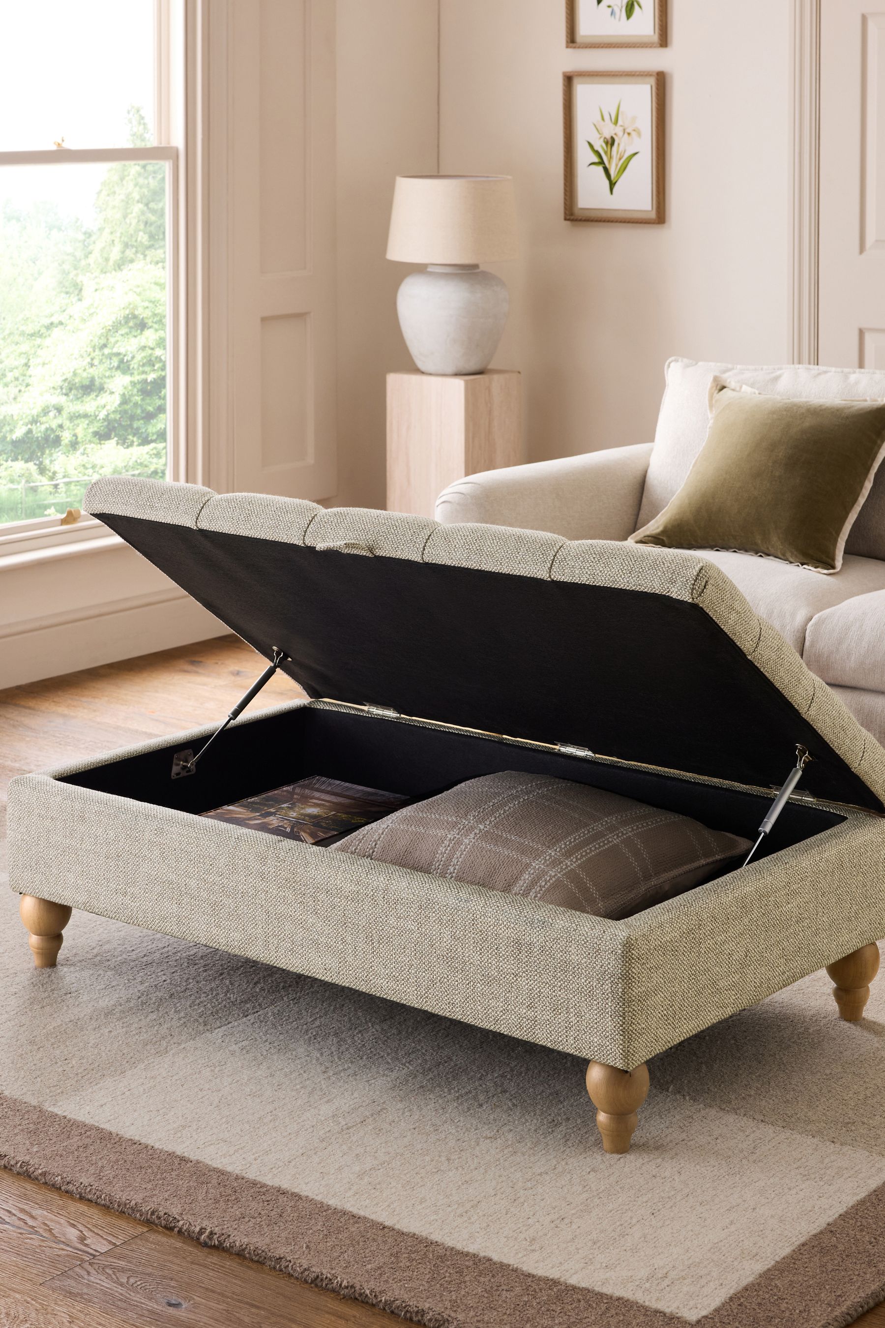 Buy Buttoned Tweedy Plain Light Natural Albury Large with Storage ...