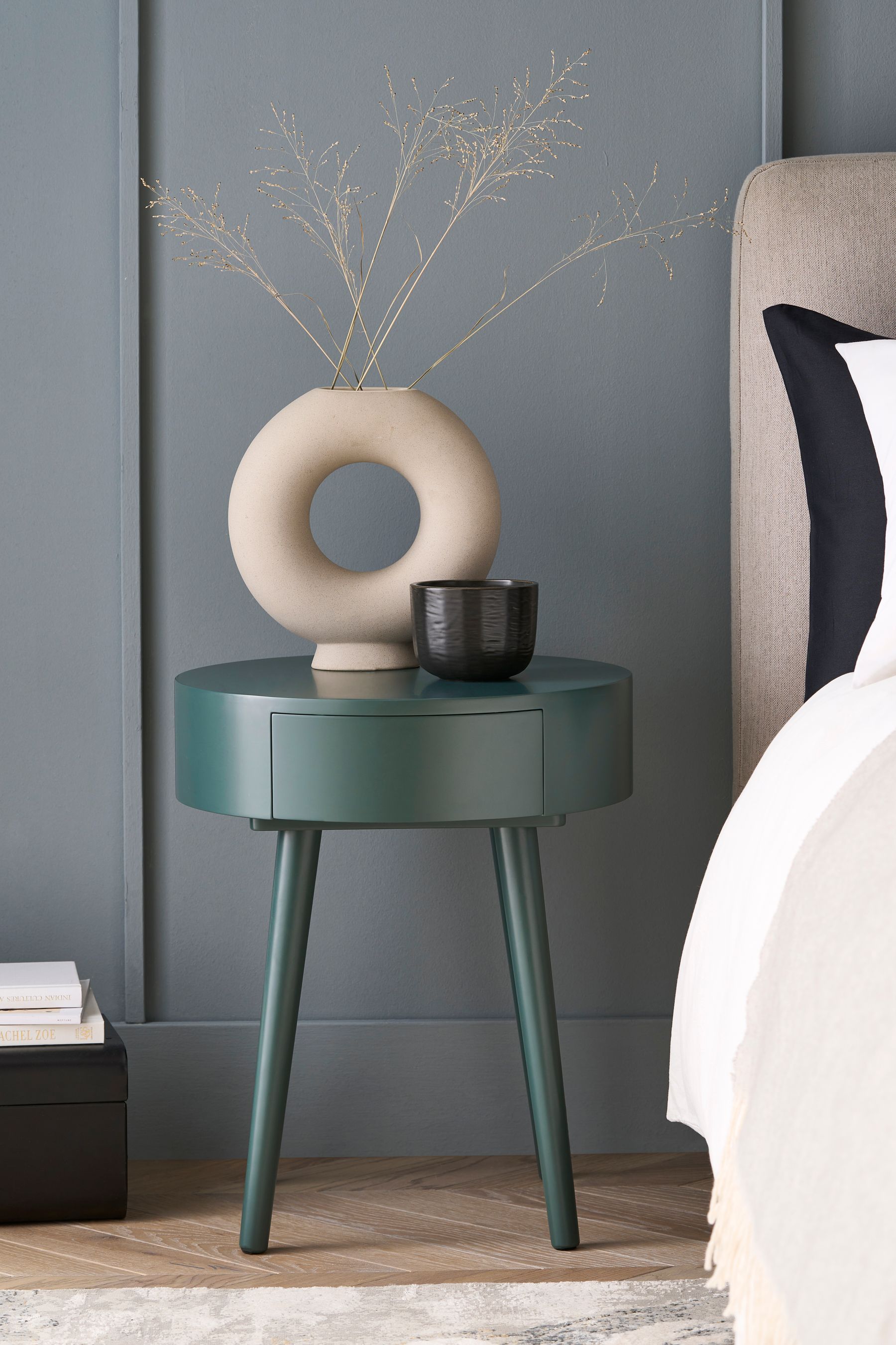 Buy Forest Green Painted 1 Drawer Round Bedside Table from the Next UK ...
