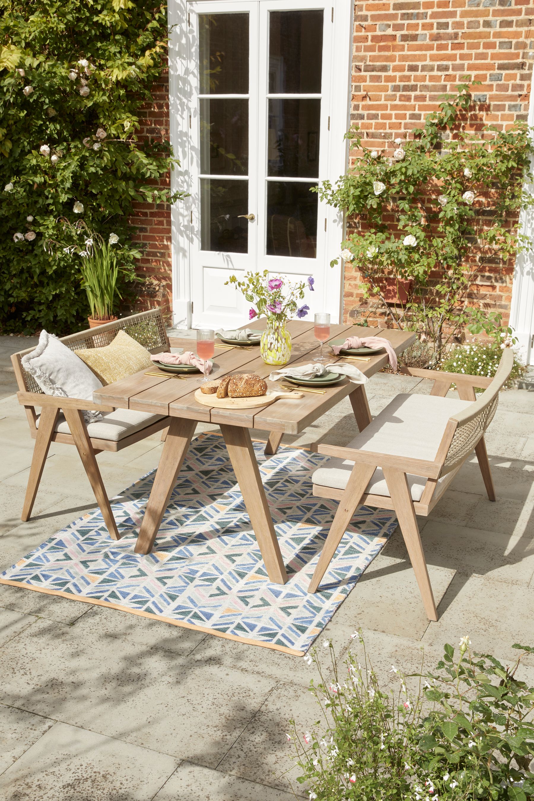 Buy Natural Amalfi Garden Wooden Dining Bench Set from the Next UK ...