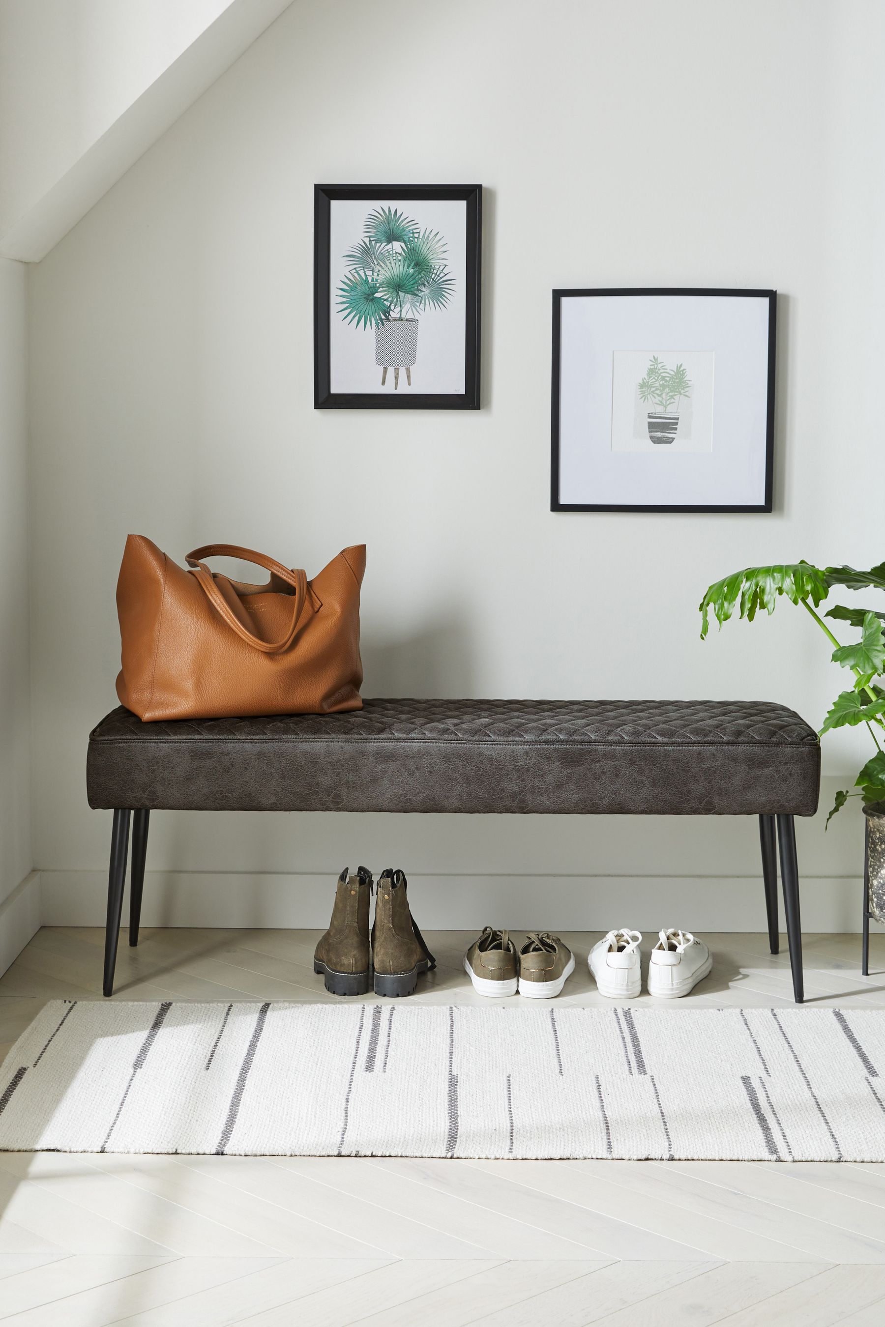 Buy Monza Faux Leather Dark Grey Hamilton Quilted Dining Bench from the ...