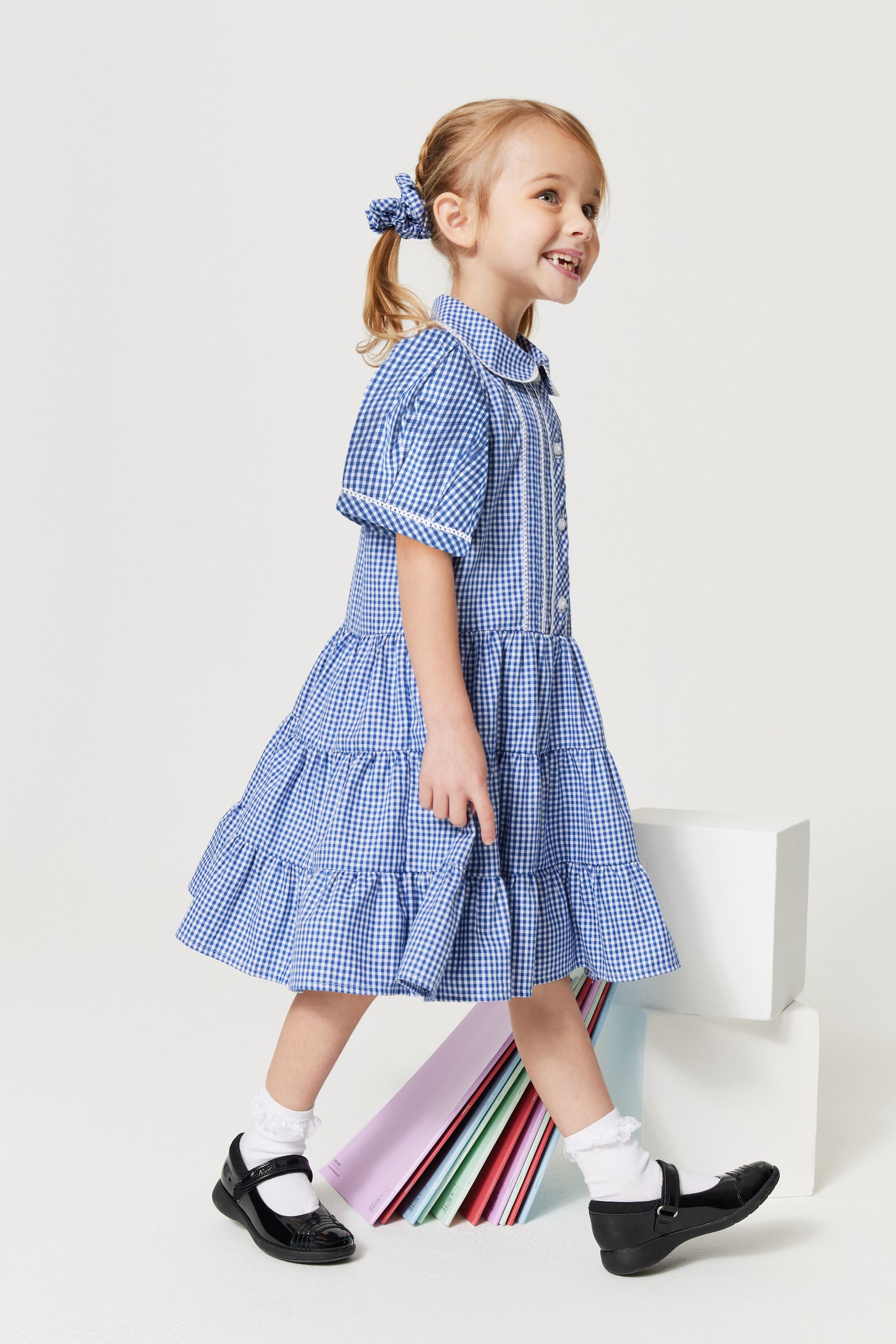 Buy Clarks Blue Clarks Gingham School Dress and Scrunchie Set from the ...
