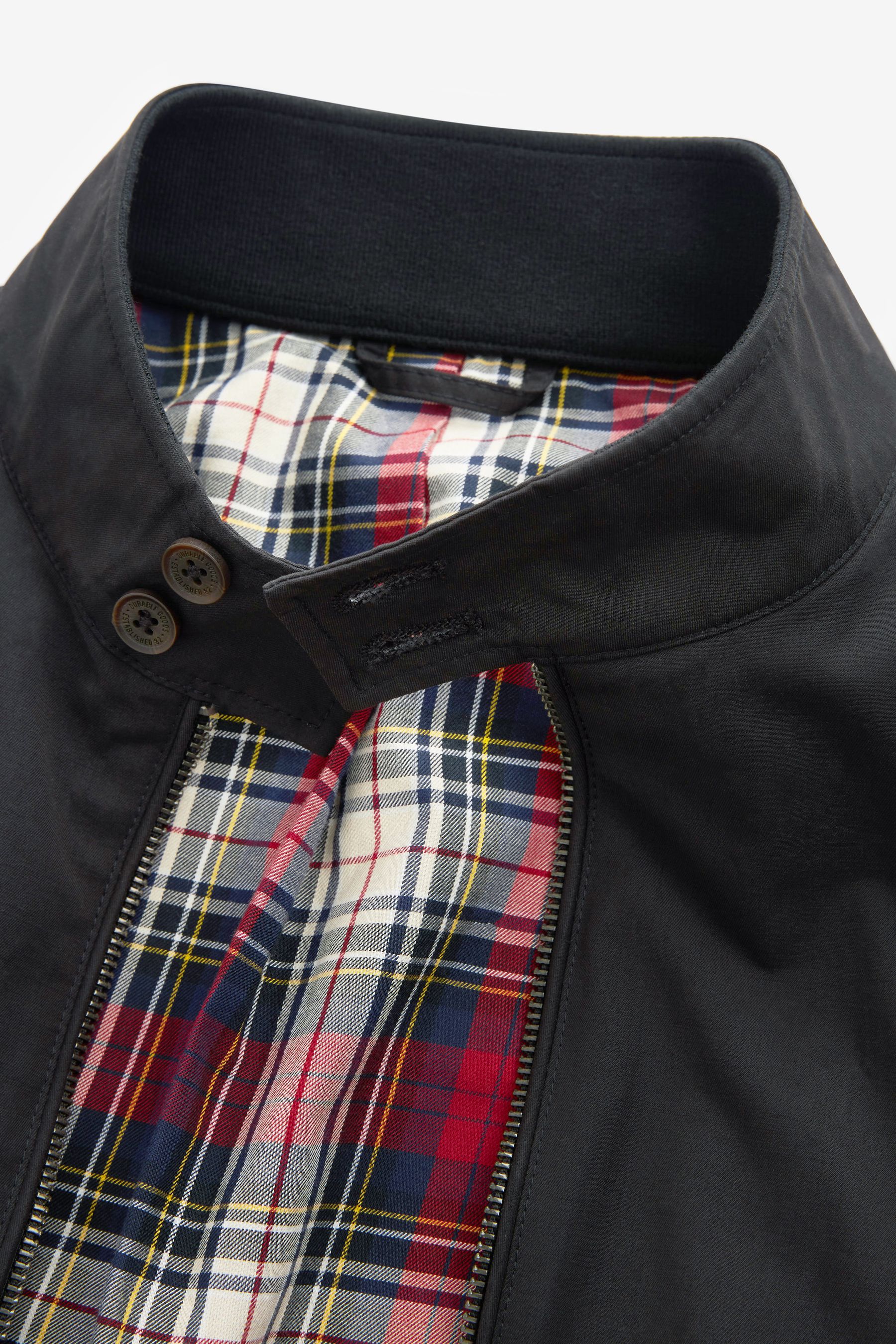 Buy Black Plain Shower Resistant Check Lining Harrington Jacket from ...