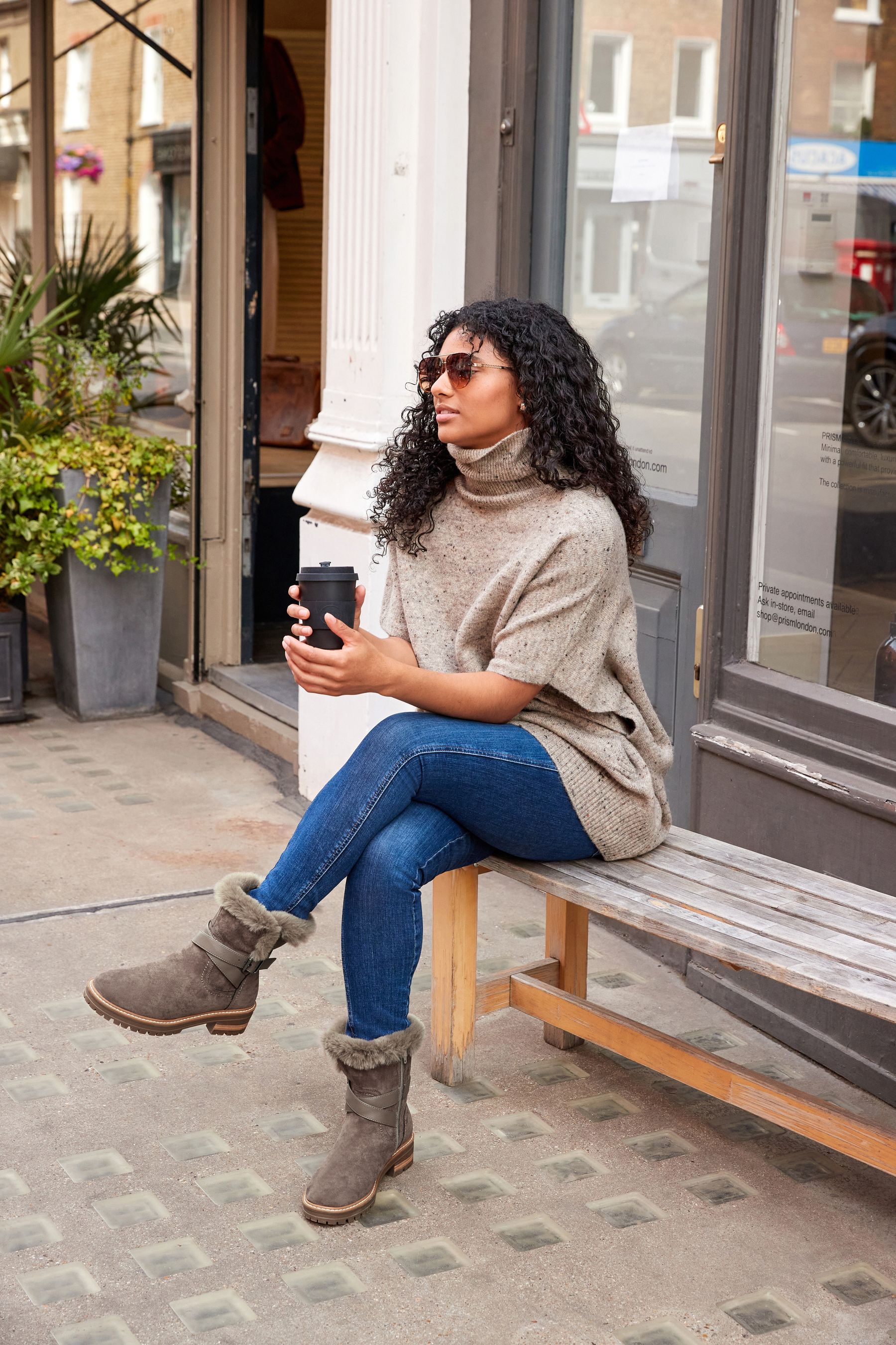 Buy Grey Regular/Wide Fit Forever Comfort® Faux Fur Lined Buckle Detail ...