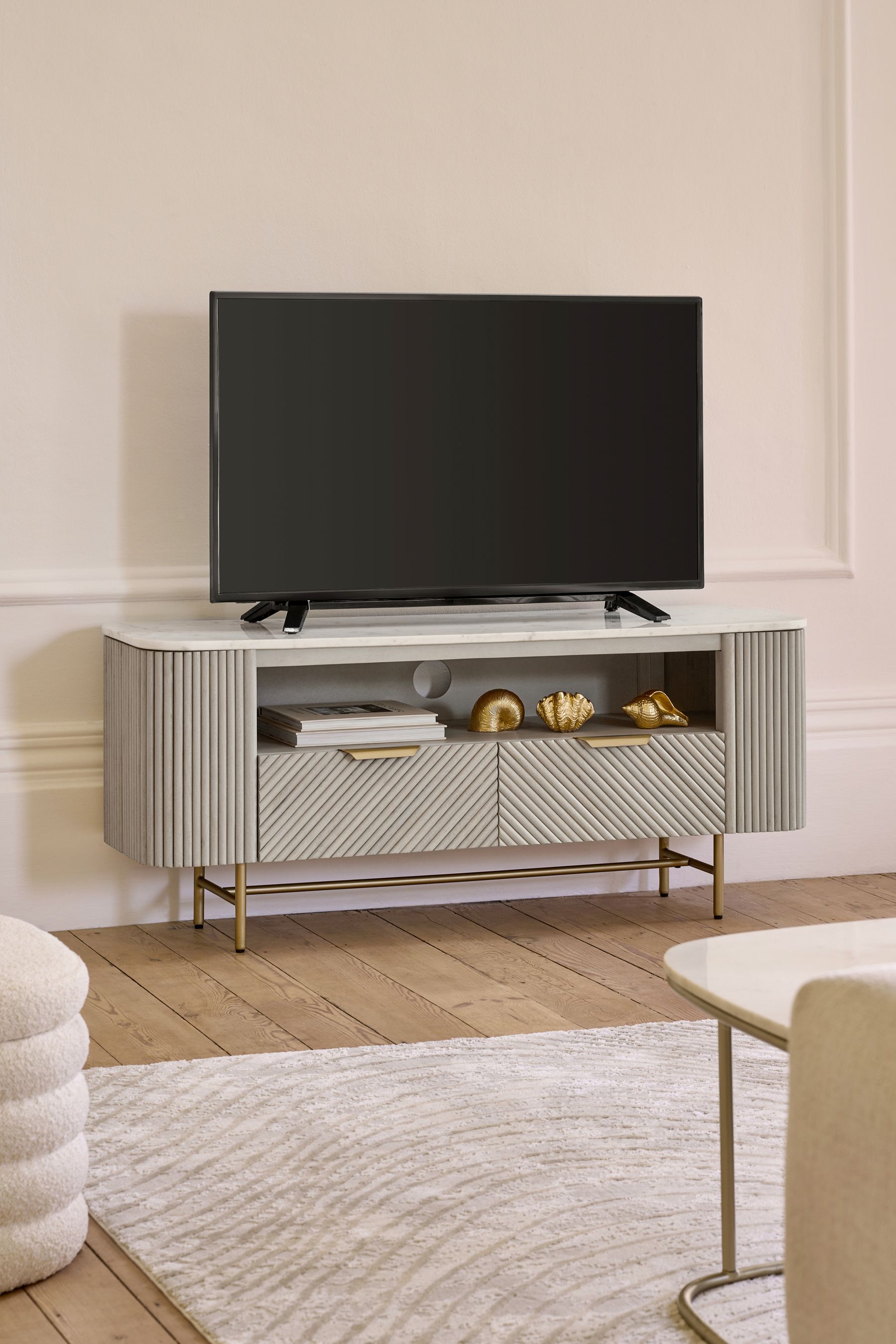 Buy Light Grey Valencia Mango Wood Up to 55 inch TV Unit from the Next ...