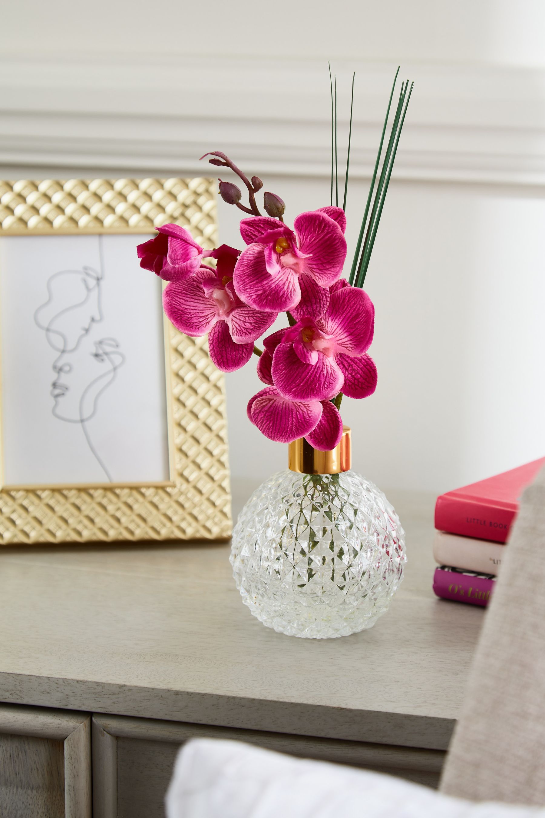 Buy Pink Artificial Orchid In Faceted Glass Vase from the Next UK ...