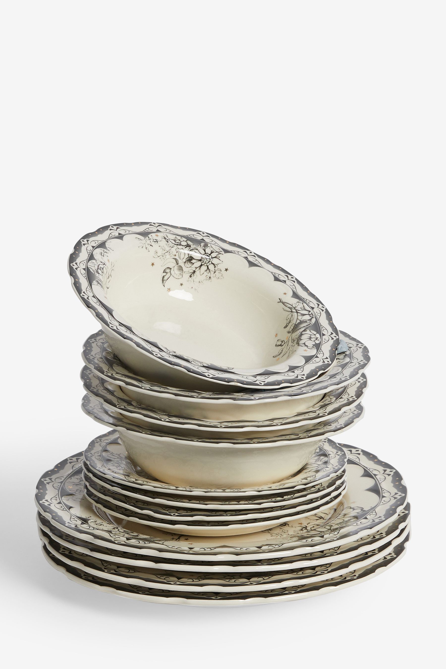 Buy Rockett St George 12 Piece Monochrome Vintage Star Dinner Set from ...