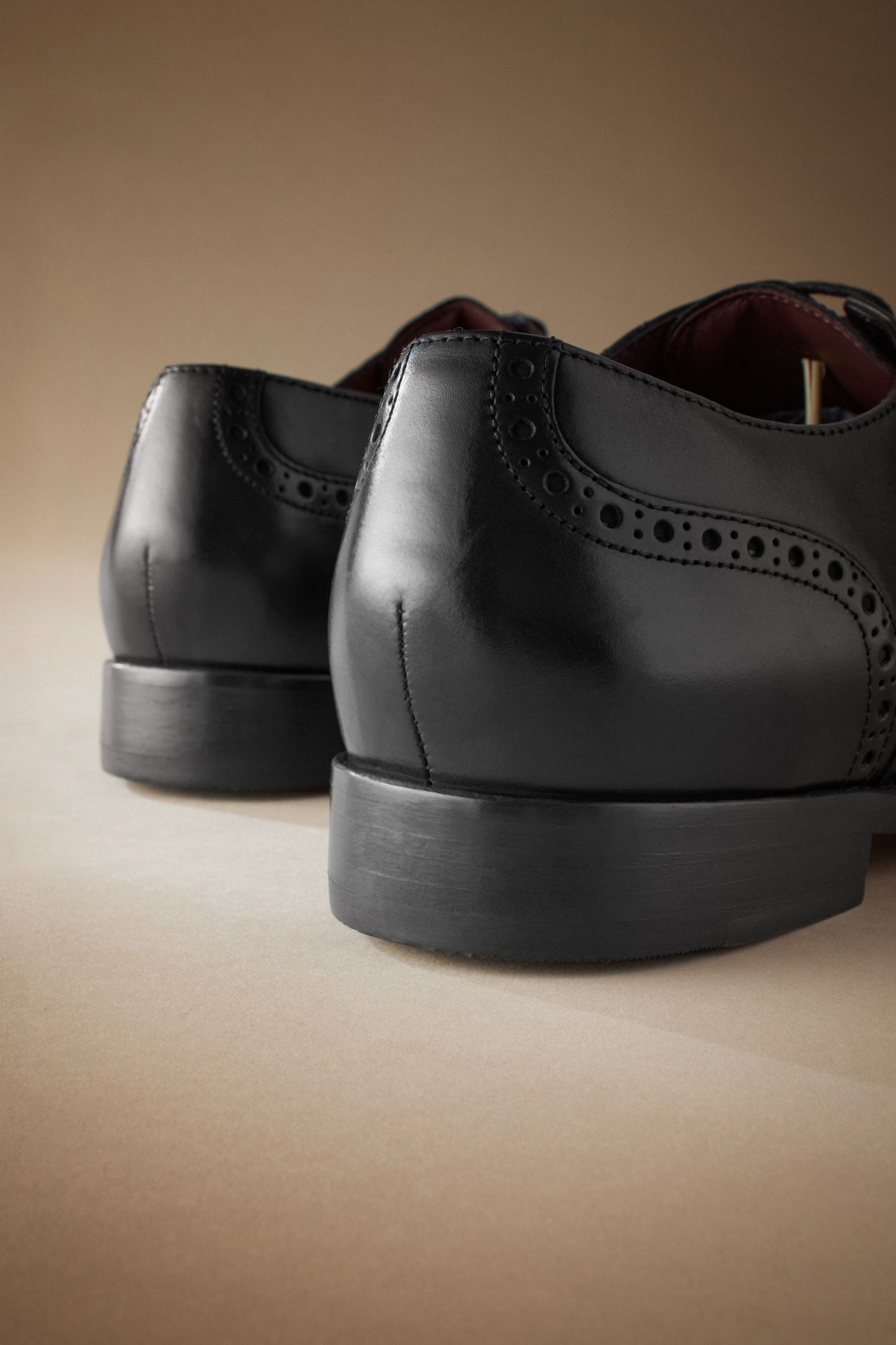Buy Black Wide Fit Signature Italian Leather Wing Cap Brogues from the ...