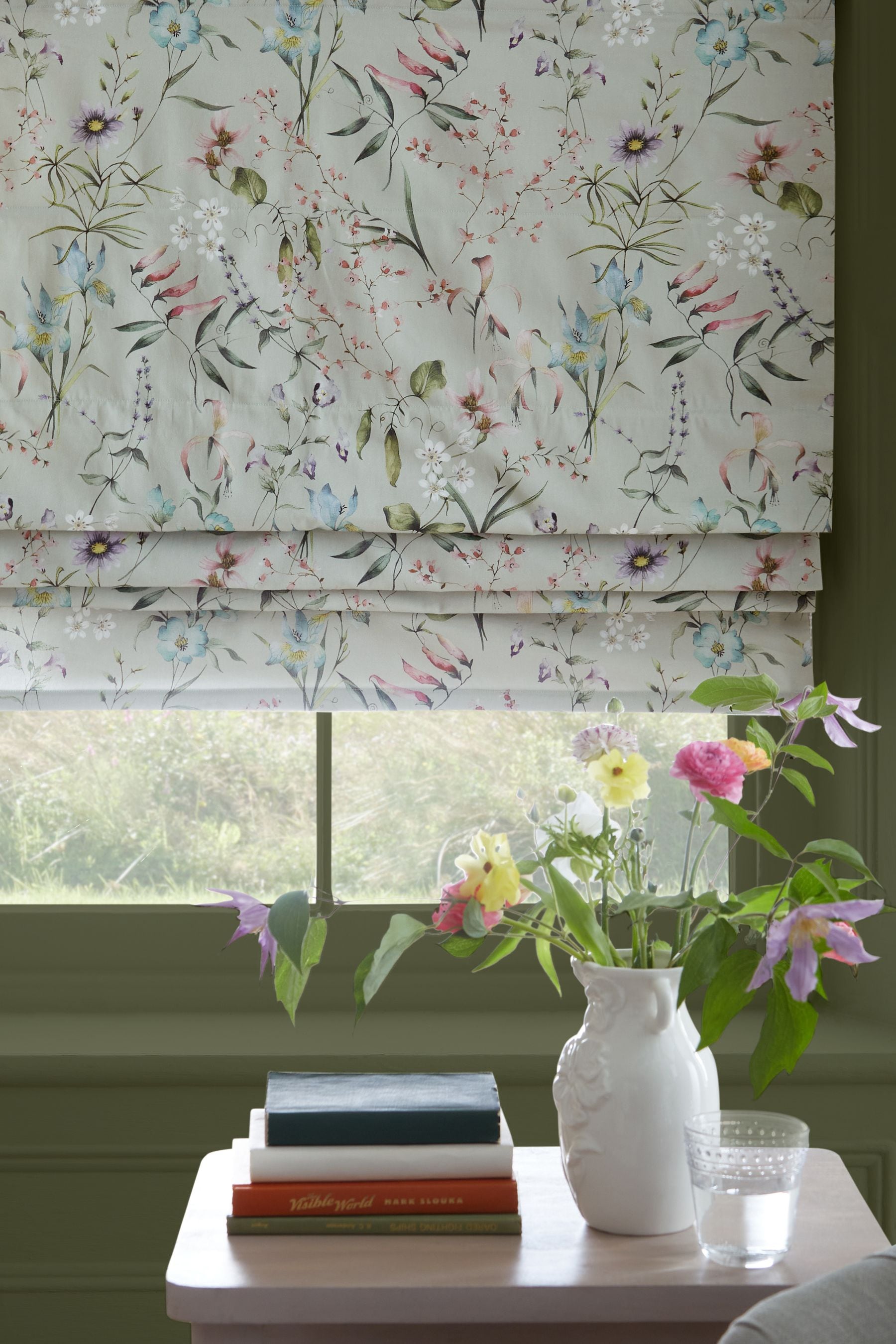Buy Sage Green Ready Made Regency Floral Blackout Roman Blind from the Next UK online shop