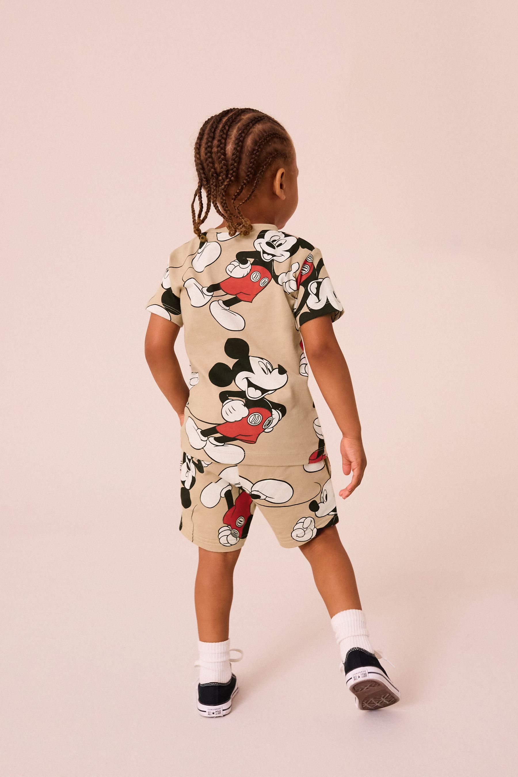 Buy Neutral Tan Mickey Mouse All Over Printed T-Shirt and Shorts ...