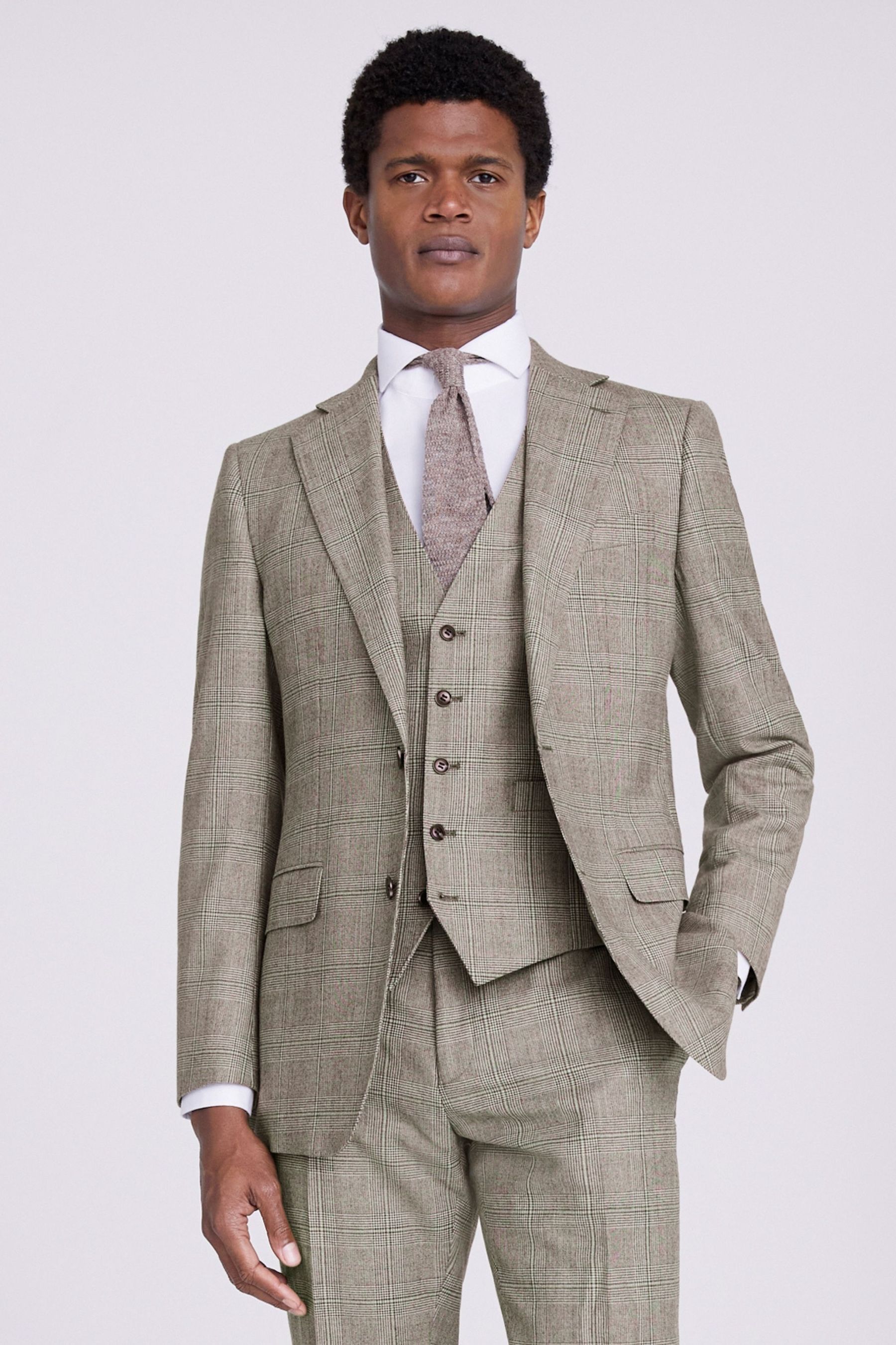 Buy MOSS Neutral Nude Tailored Fit Performance Check Suit Jacket from ...