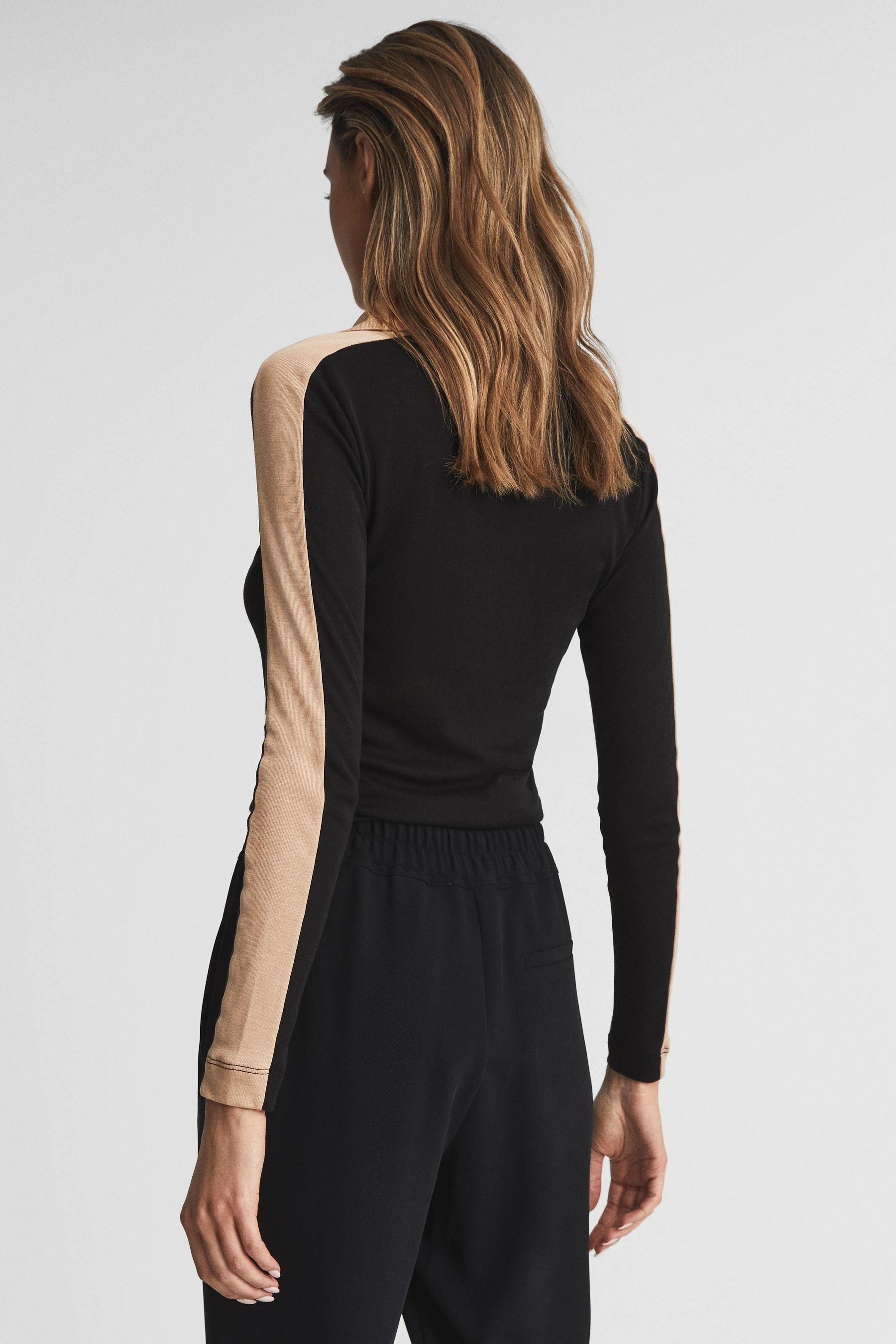 Buy Reiss Black/Camel Alarna Colourblock Collared Jersey Top from the ...