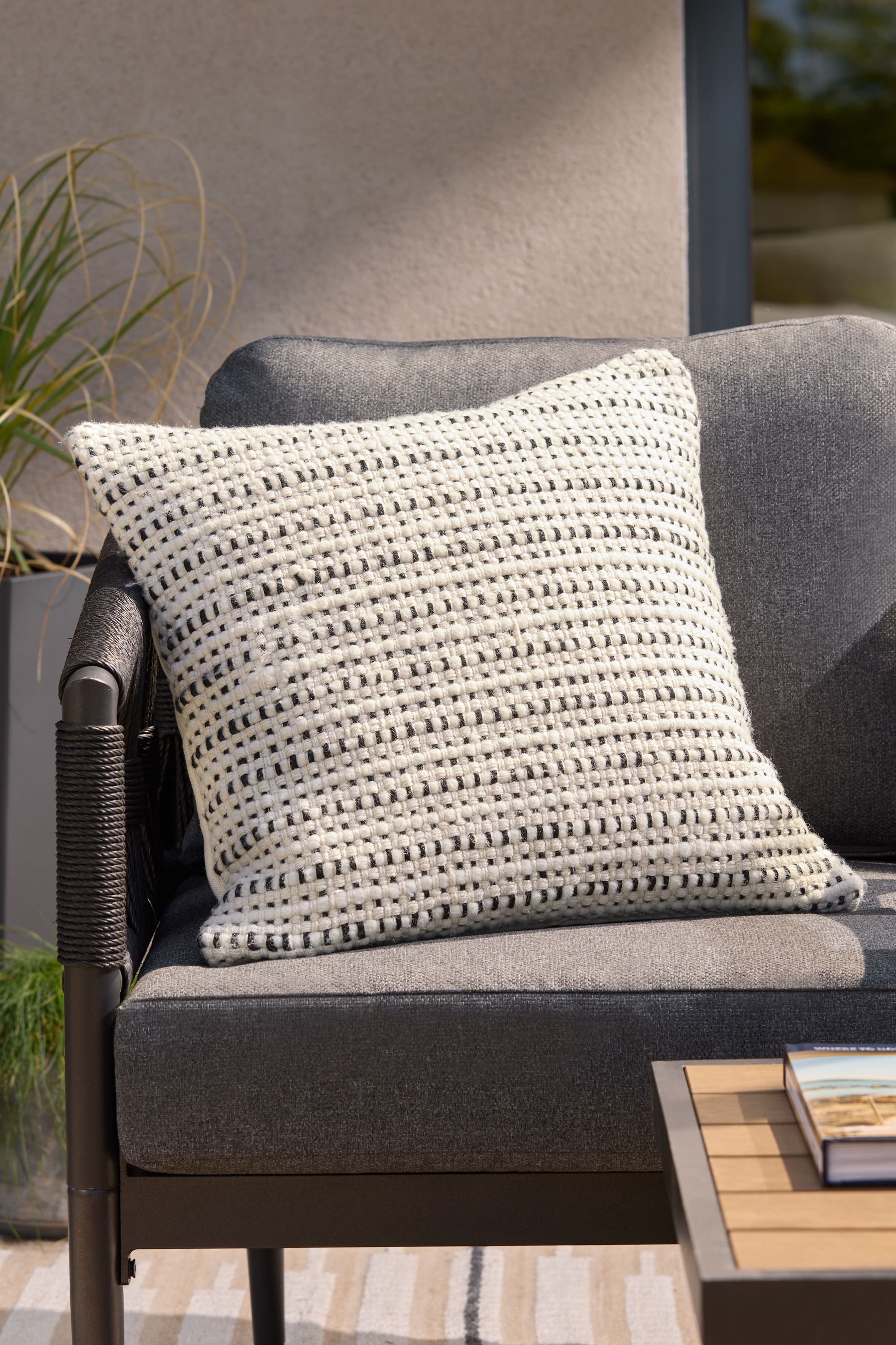 Buy Black/White Mono Textured Weave Indoor/Outdoor 50 x 50cm Cushion ...