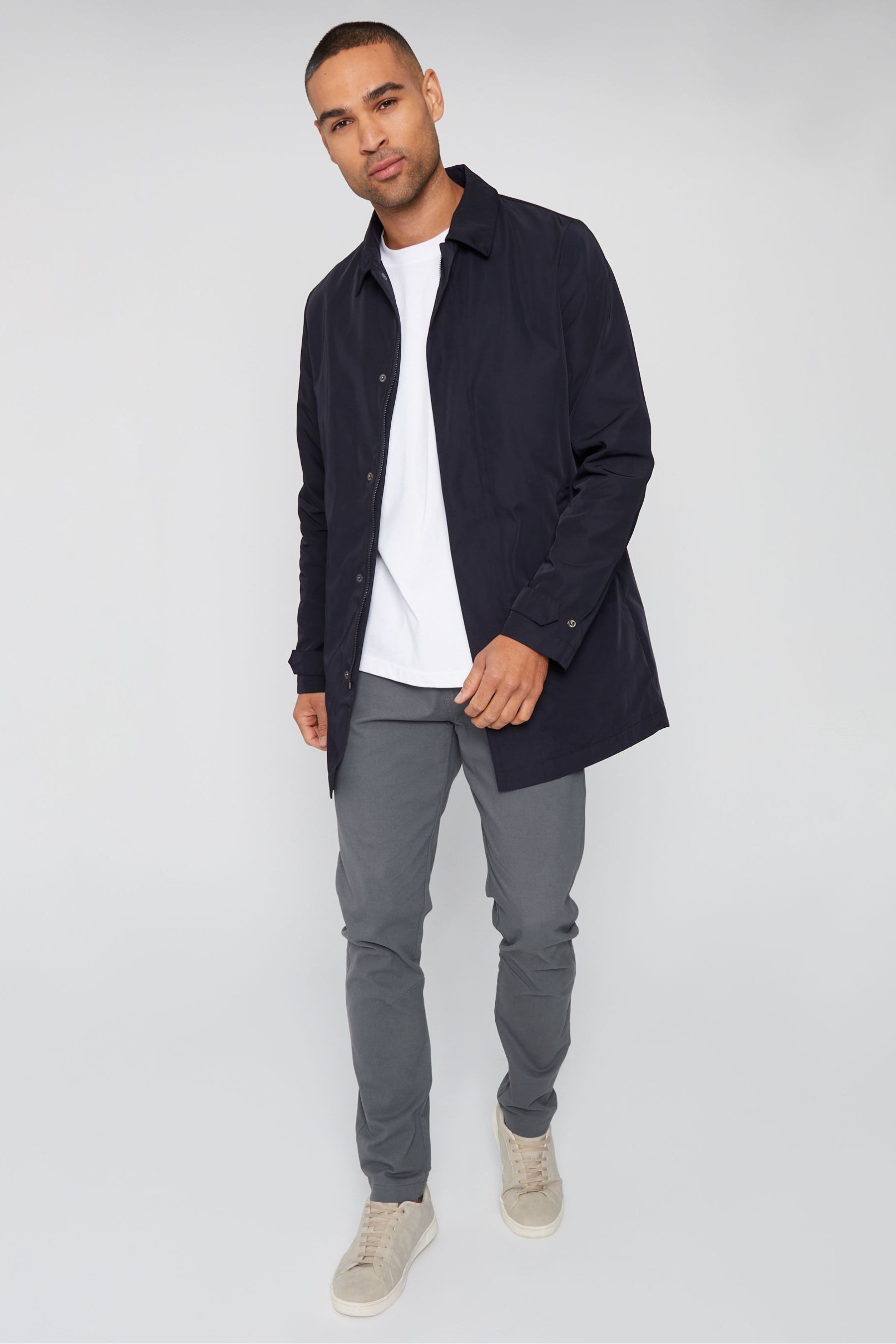 Buy Threadbare Navy Luxe Showerproof Zip Up Collared Jacket from the ...