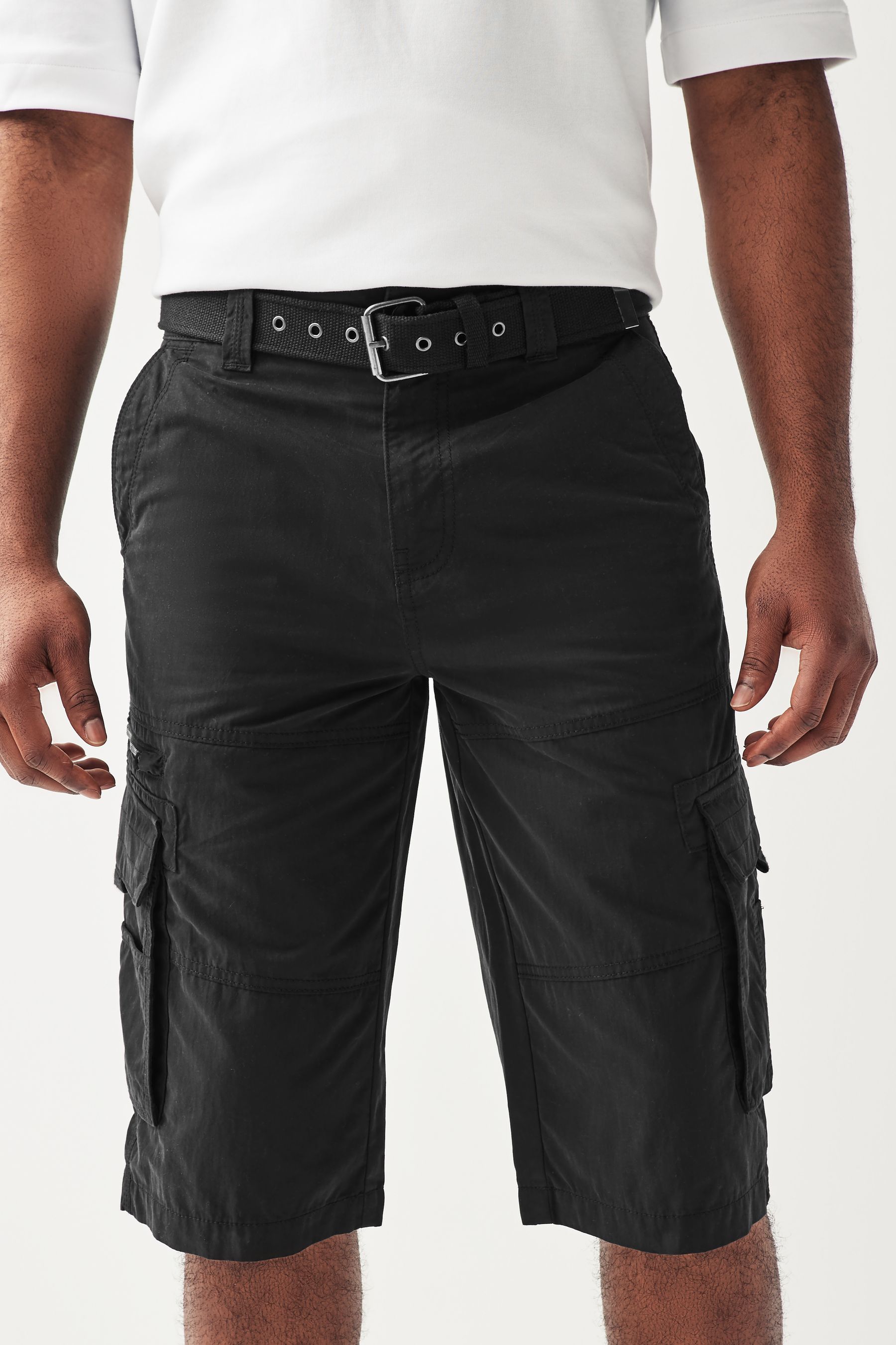Buy Black Long Length Belted Cargo Shorts from the Next UK online shop