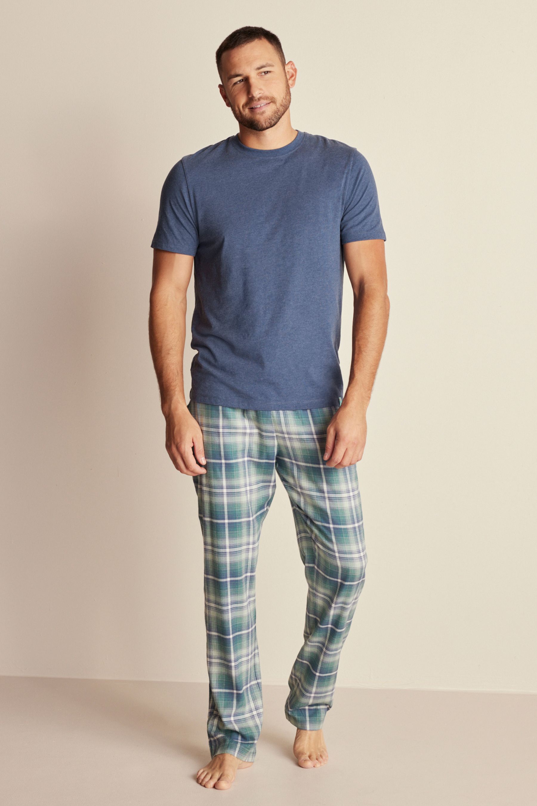 Buy Blue/Green Soft Check Lightweight Pyjamas Set from Next Ireland