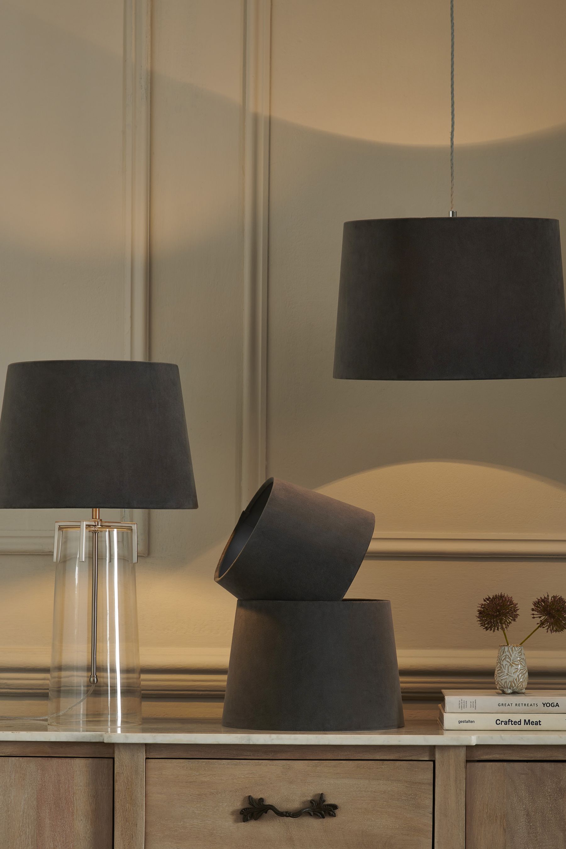 Buy Charcoal Grey Velvet Easy Fit Shade Ceiling Light from the Next UK ...