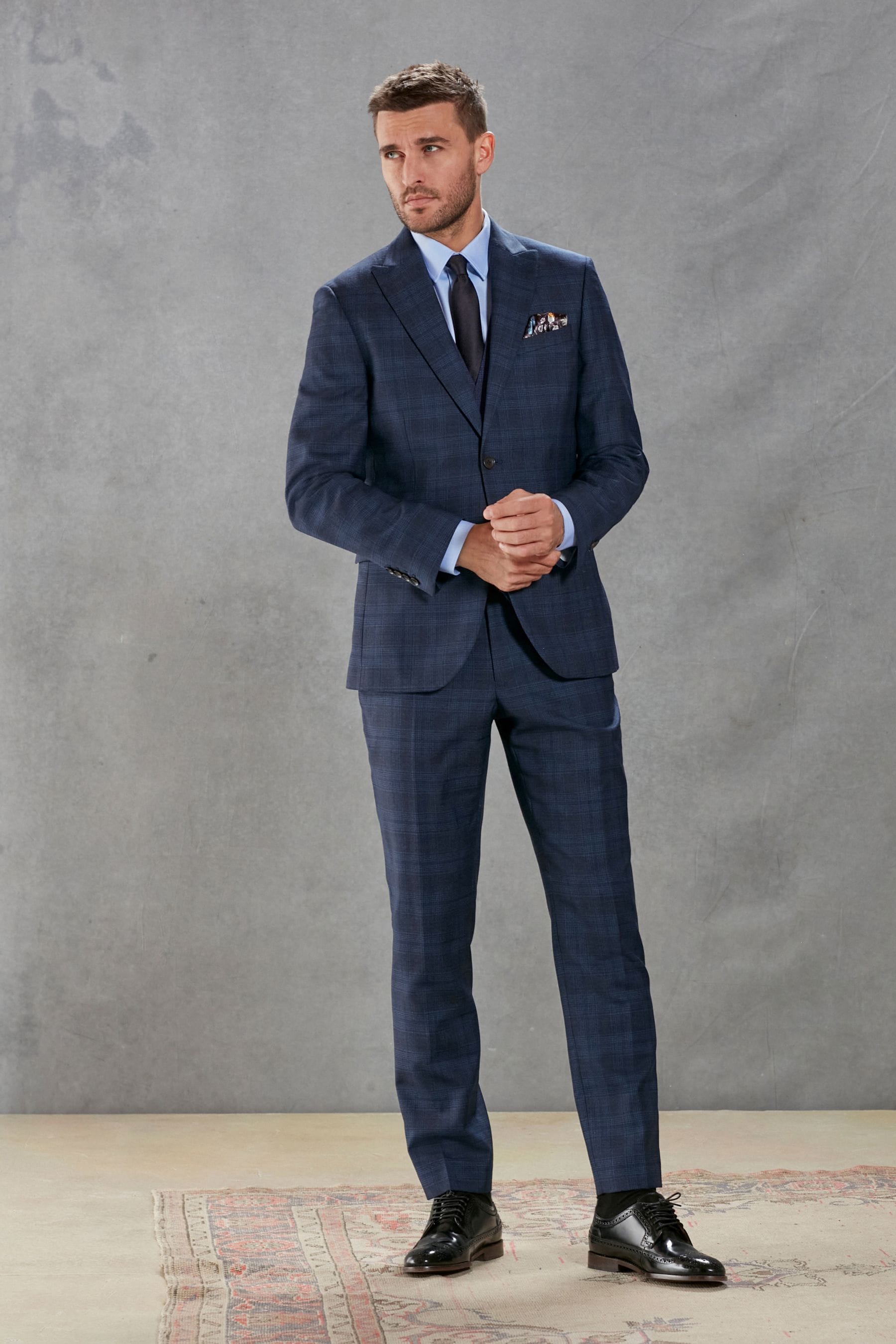 Buy Bright Blue Tailored Signature Marzotto Italian Fabric Check Suit ...