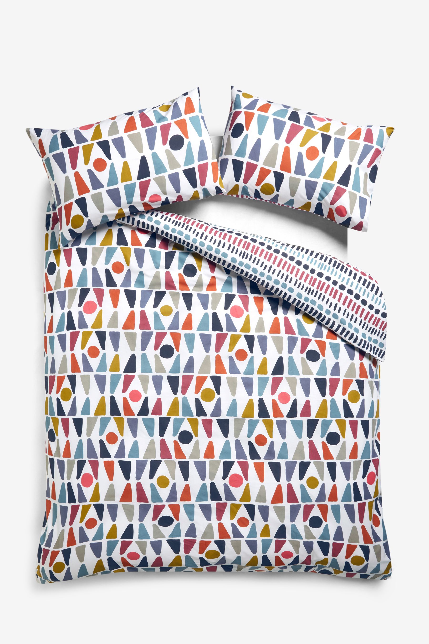 Buy Multi Bright Geometric Cotton Rich Reversible Duvet Cover and ...