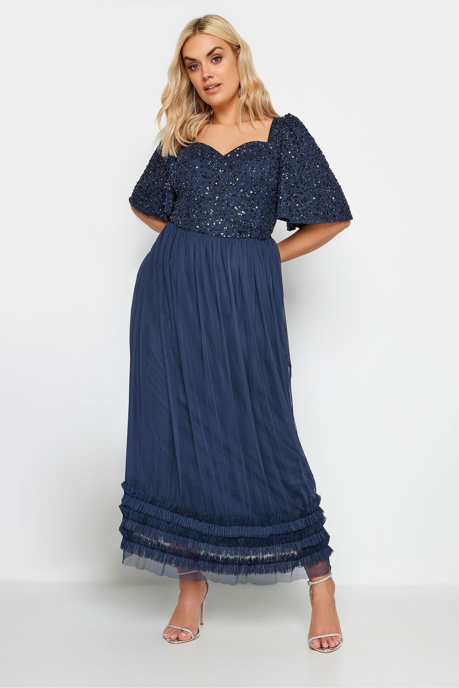 Buy Yours Curve Blue Luxe Sequin Ruffle Hem Maxi Dress from the Next UK ...