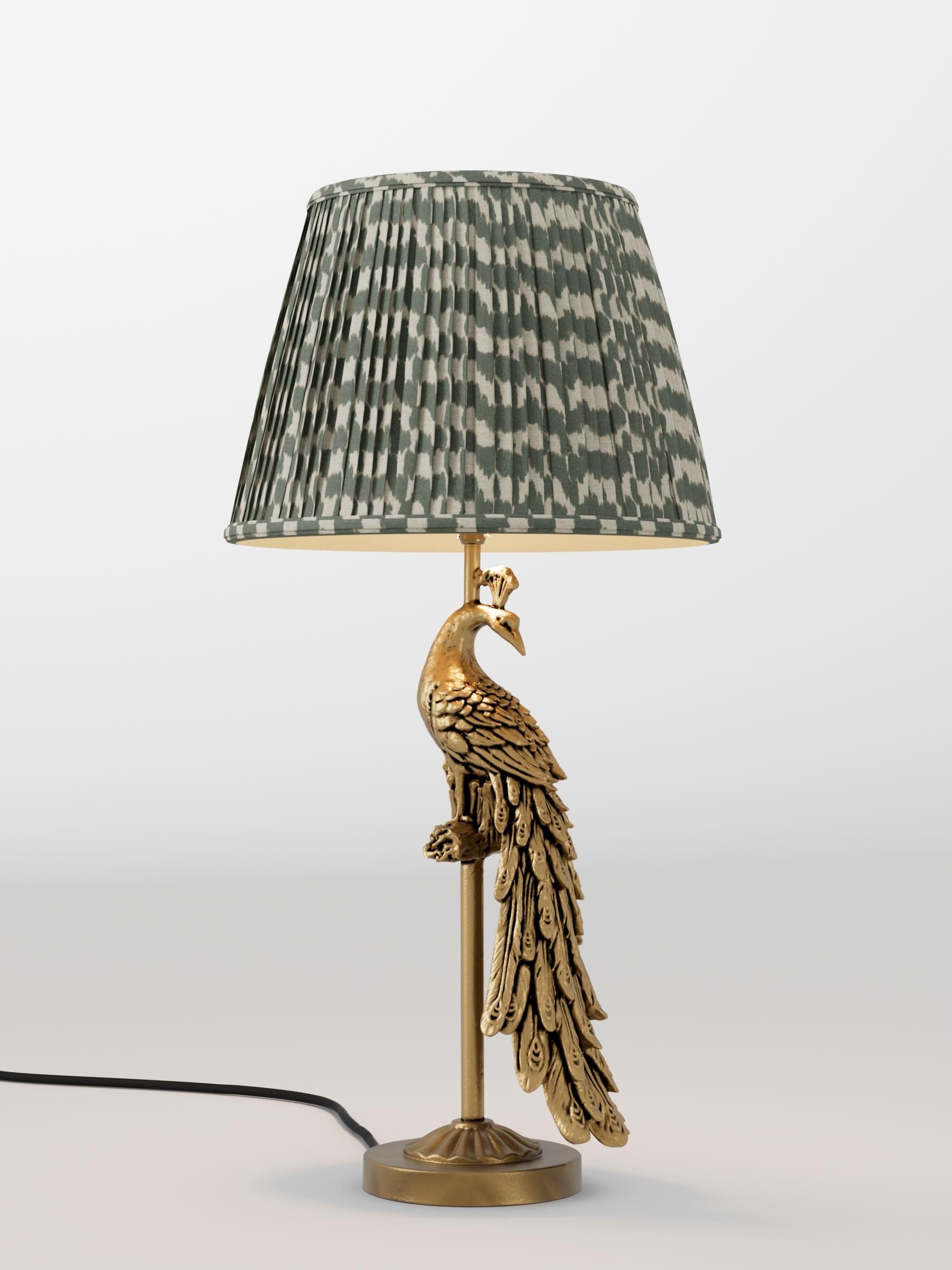 Buy Brass Peacock Table Lamp Base and Green Mosaic Pleated Lamp Shade ...