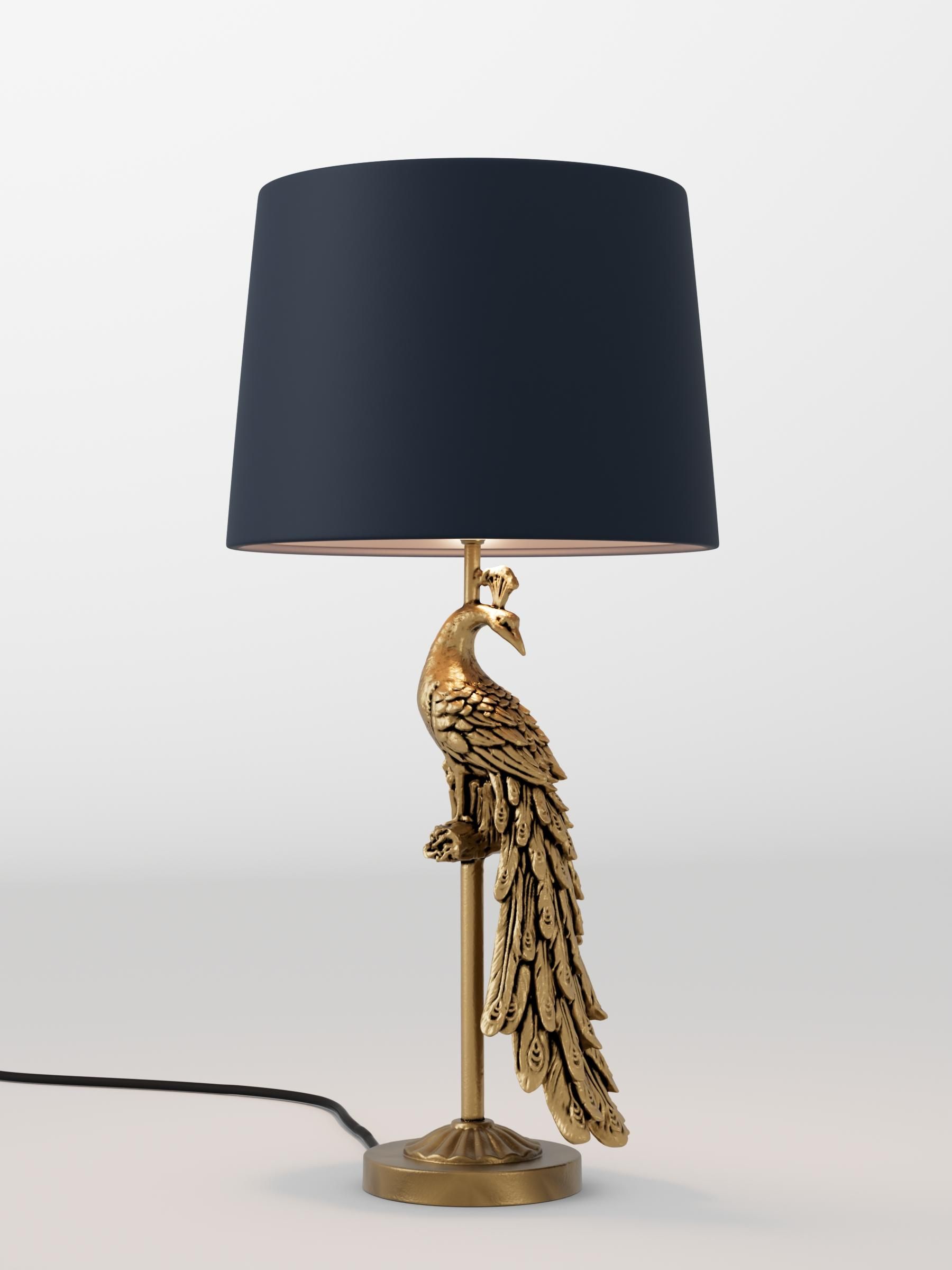 Buy Brass Peacock Table Lamp Base and Navy Blue Velvet Lamp Shade from ...