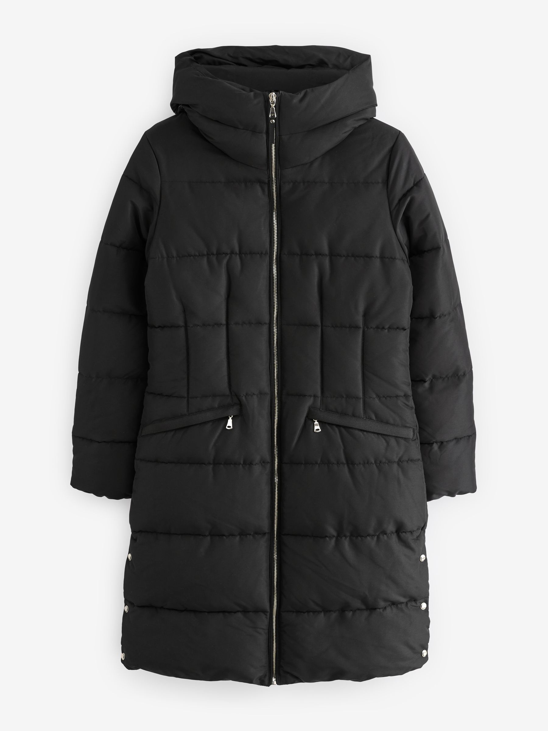 Buy Black Shower Resistant Padded Puffer Hooded Mid Length Coat from ...