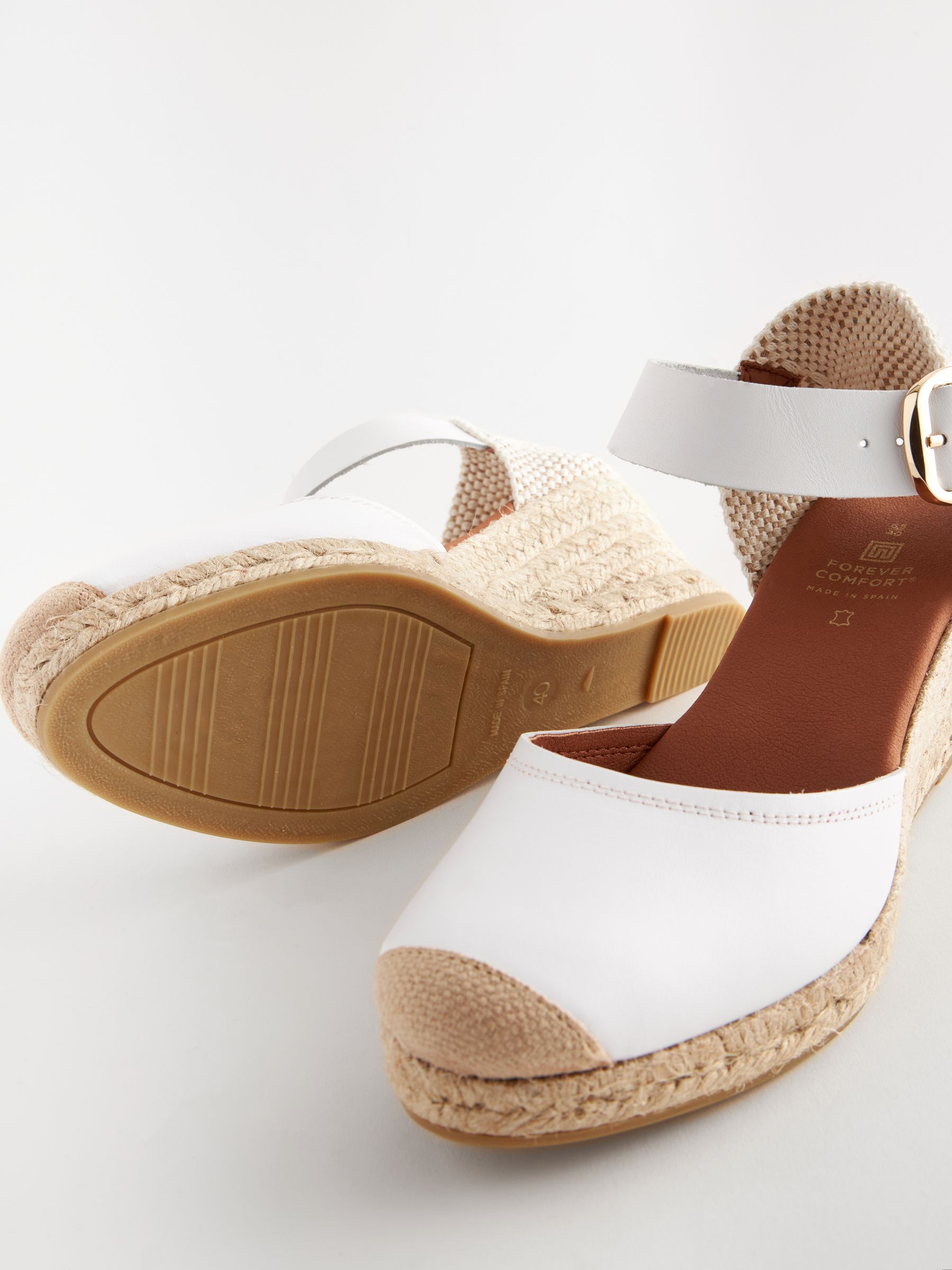 Buy White Forever Comfort® Leather Espadrille Buckle Wedges from the ...