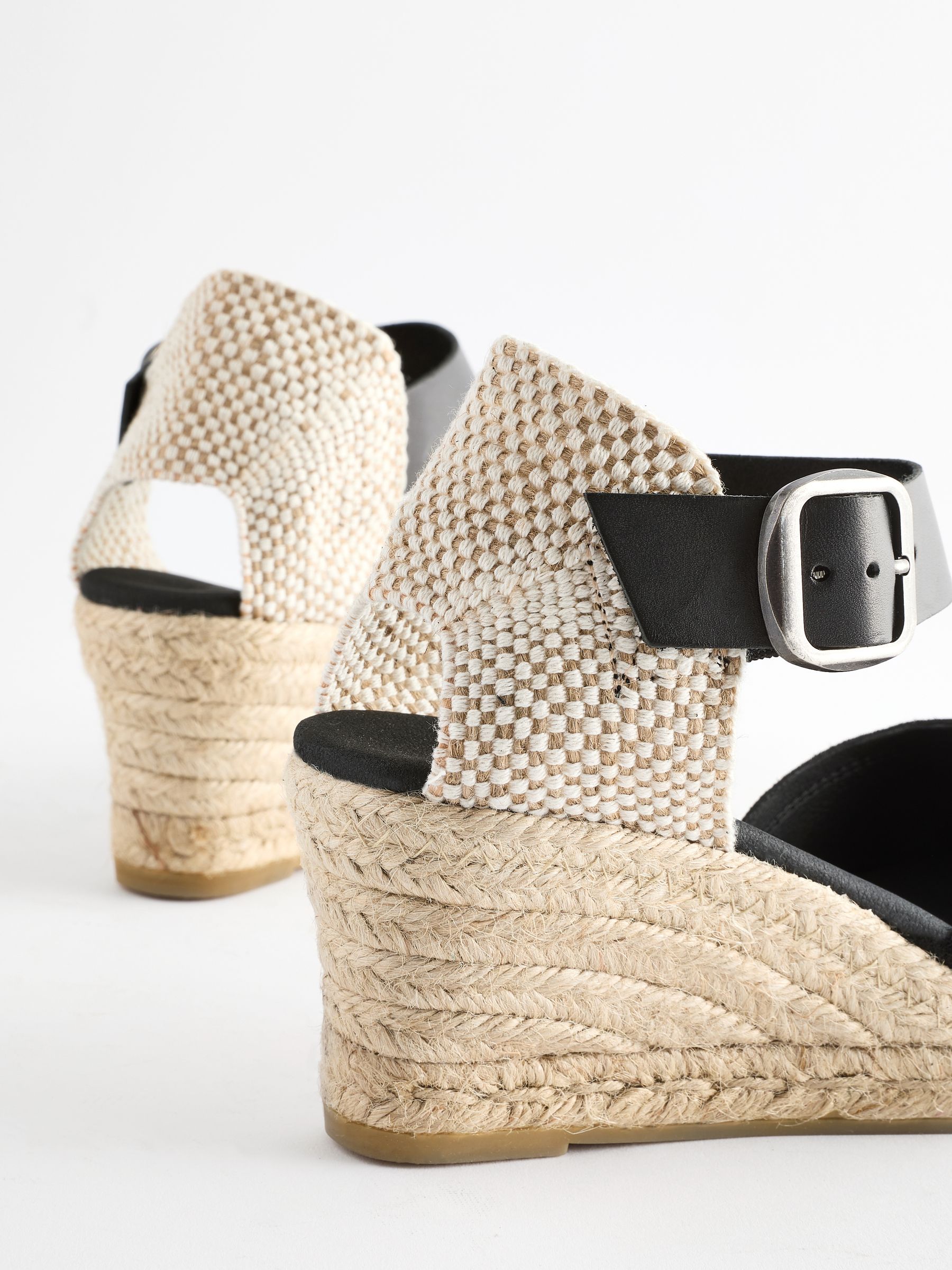 Buy Black Forever Comfort® Leather Espadrille Buckle Wedges from Next ...
